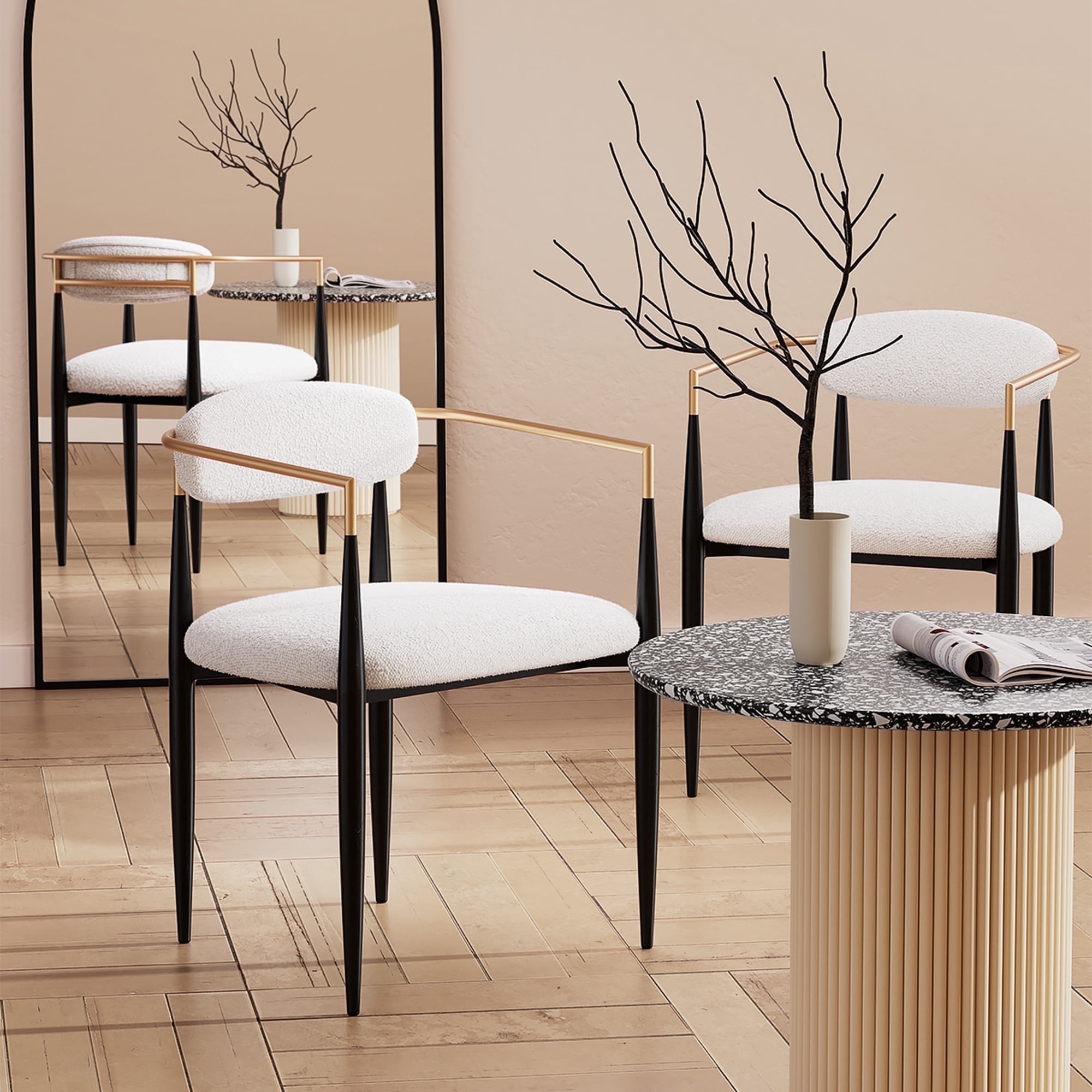 Morden Fort Modern Boucle Dining Chairs with Upholstered Backrest ...