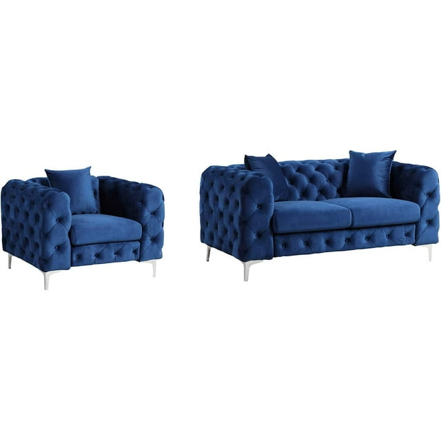 Morden Fort Modern Contemporary 2 Piece of Accent Chair and Loveseat with Deep Button Tufting ...