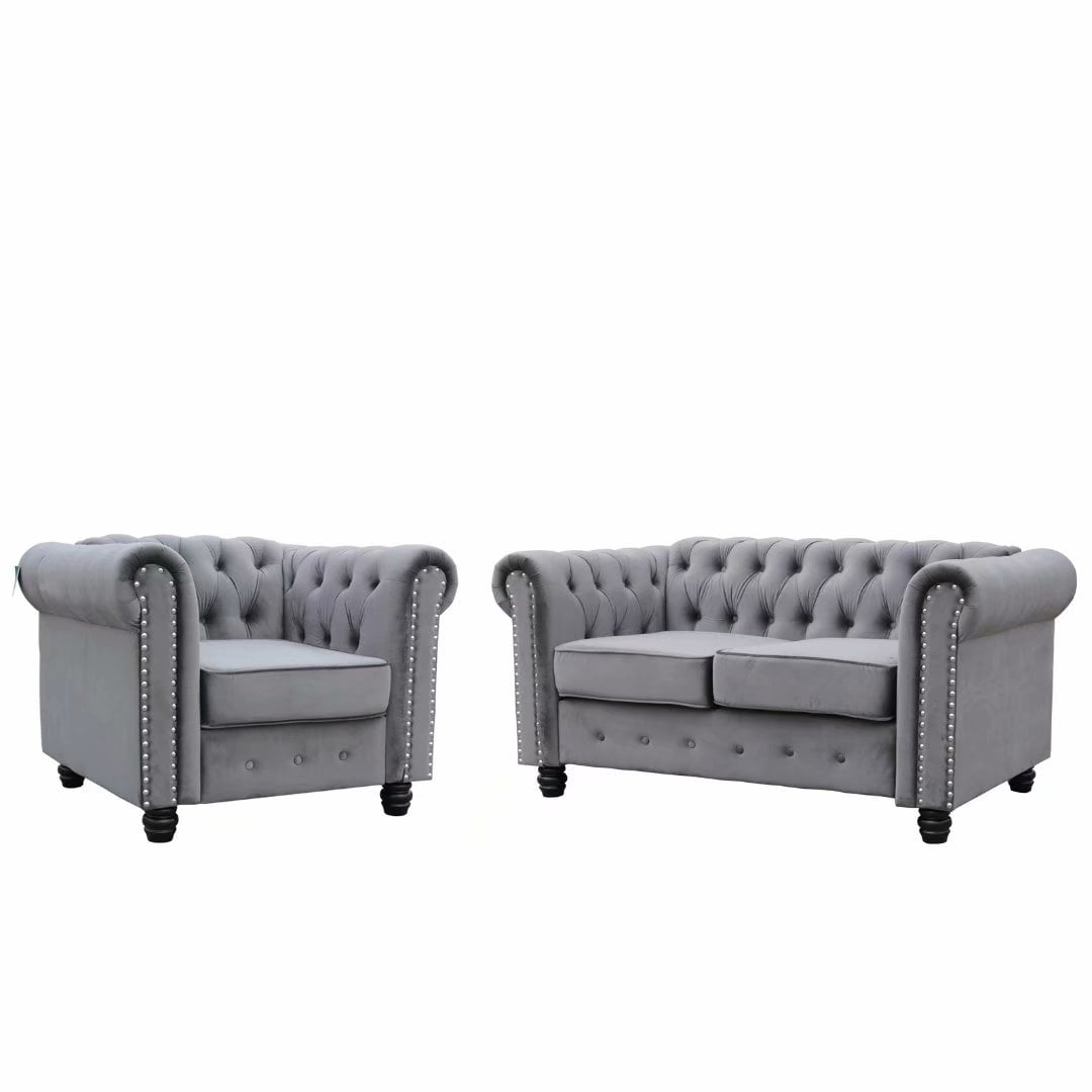 Morden Fort Modern Contemporary Couch Set 2 Piece of Chair and Loveseat with Deep Button Tufting ...