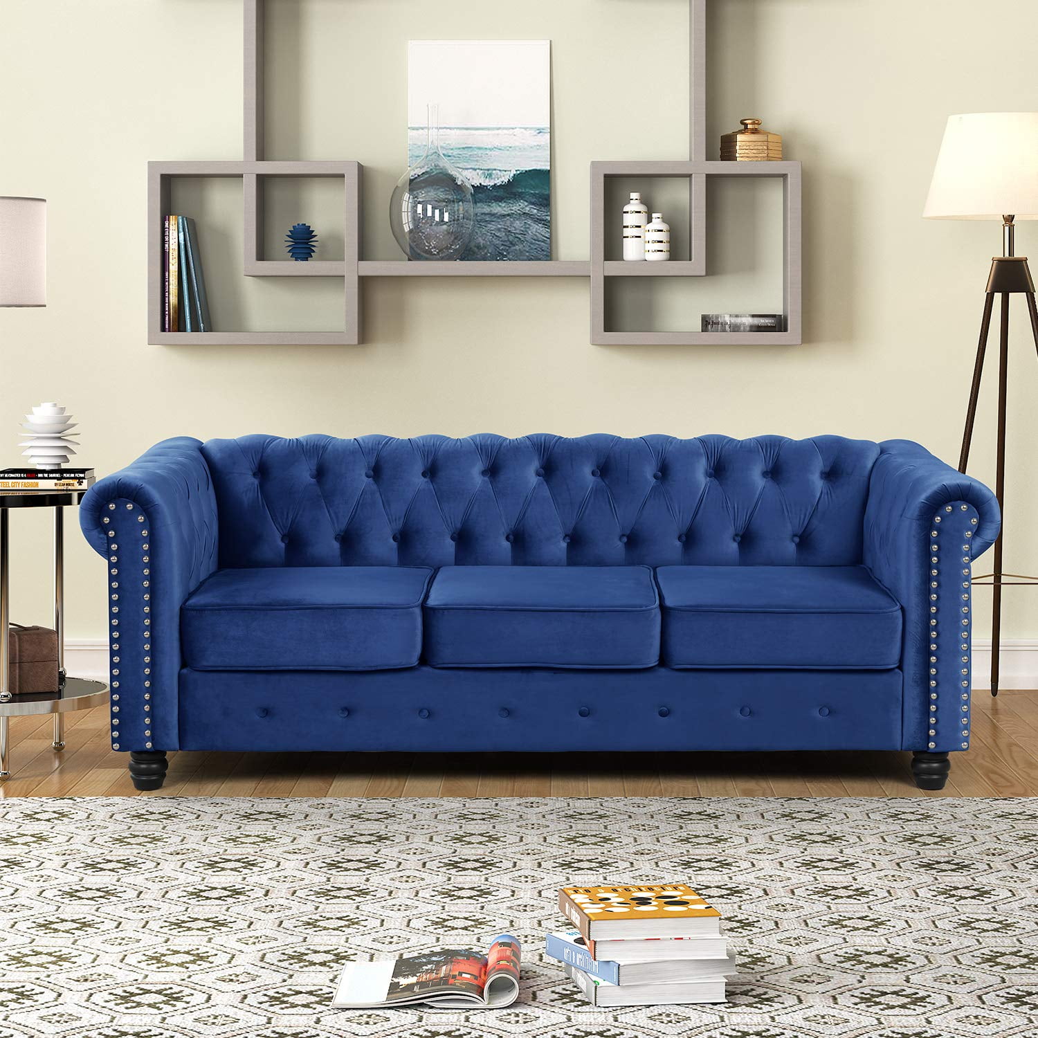 Morden Fort Modern Contemporary Sofa Couch with Deep Button Tufting Dutch Velvet, Solid Wood ...