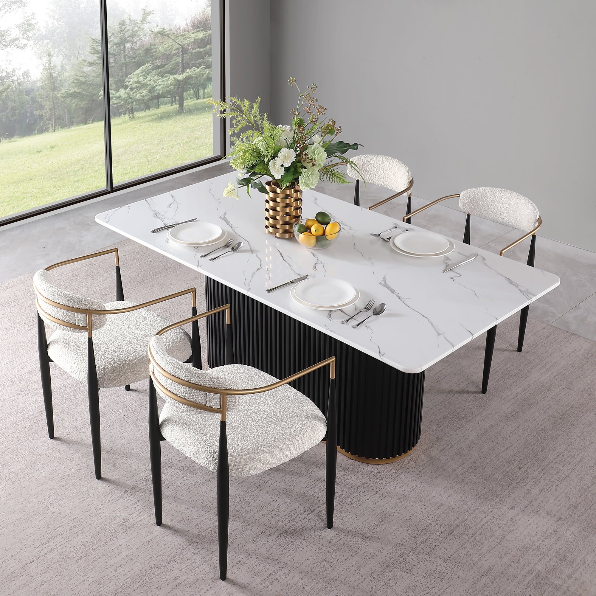 Morden Fort Modern Dining Table Set for 4, White Faux Marble Top Dining ...