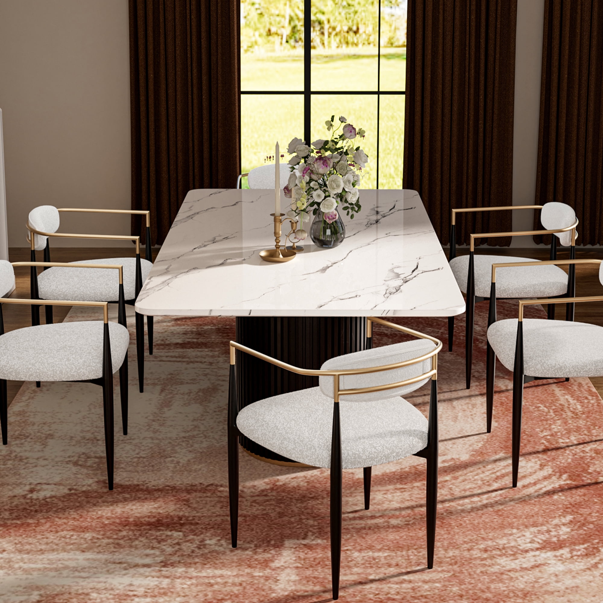 Morden Fort Modern Dining Table Set for 6, White Faux Marble Top Dining ...