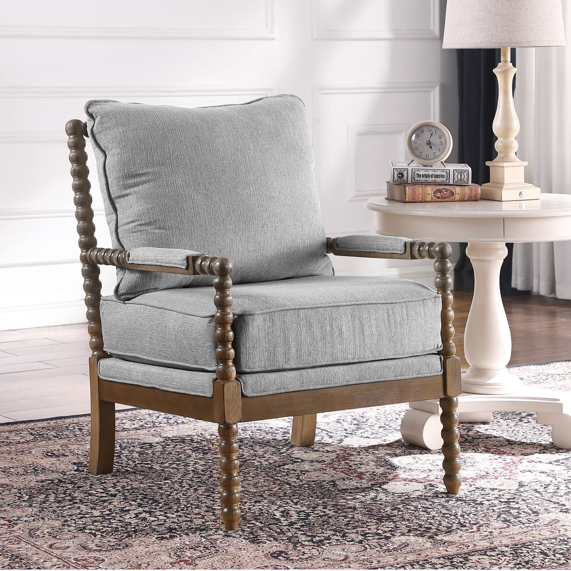 Morden Fort Spindle Accent Chair, Mid-Century Modern Chair Fabric ...