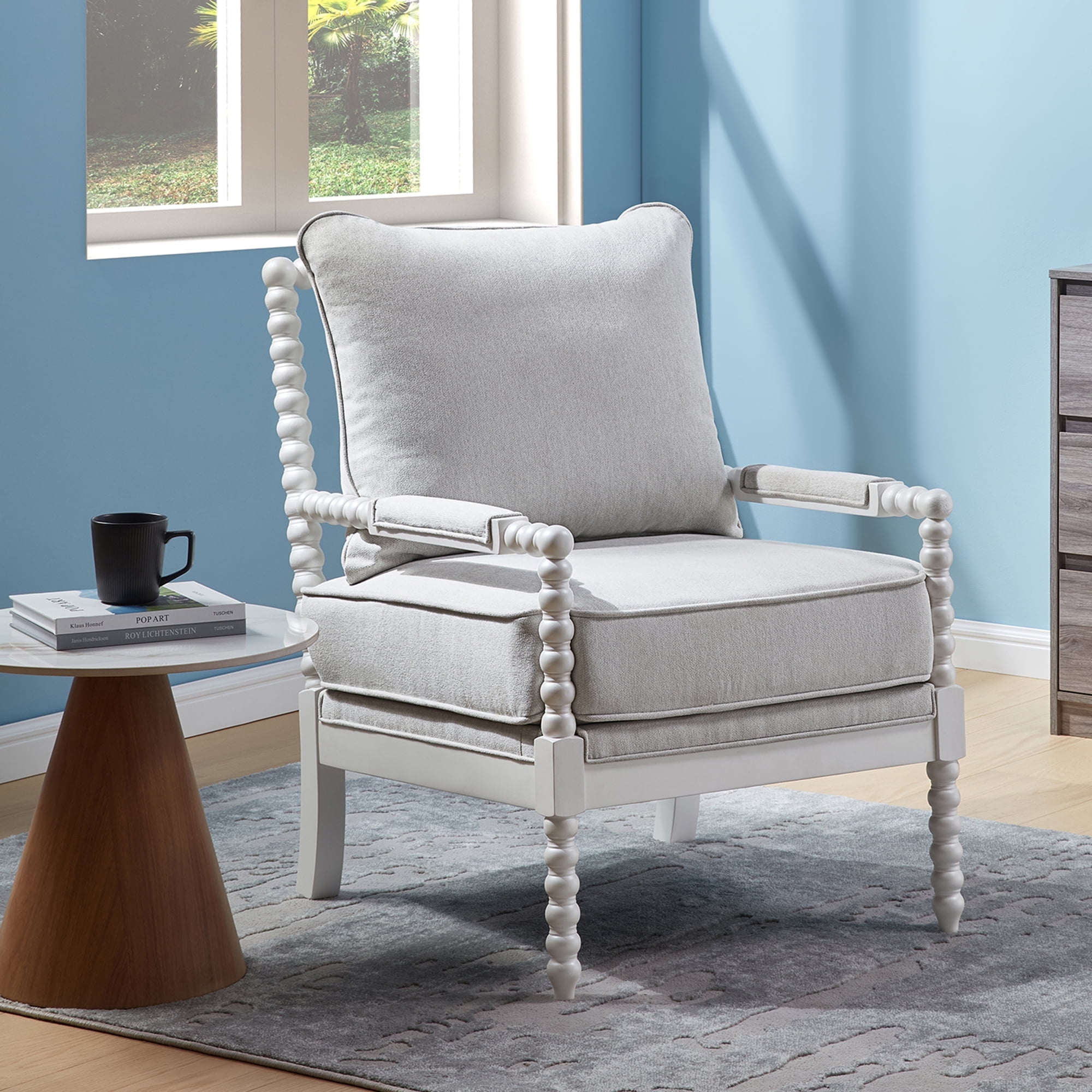 Morden Fort Spindle Accent Chair, Mid-Century Modern Chair Fabric ...