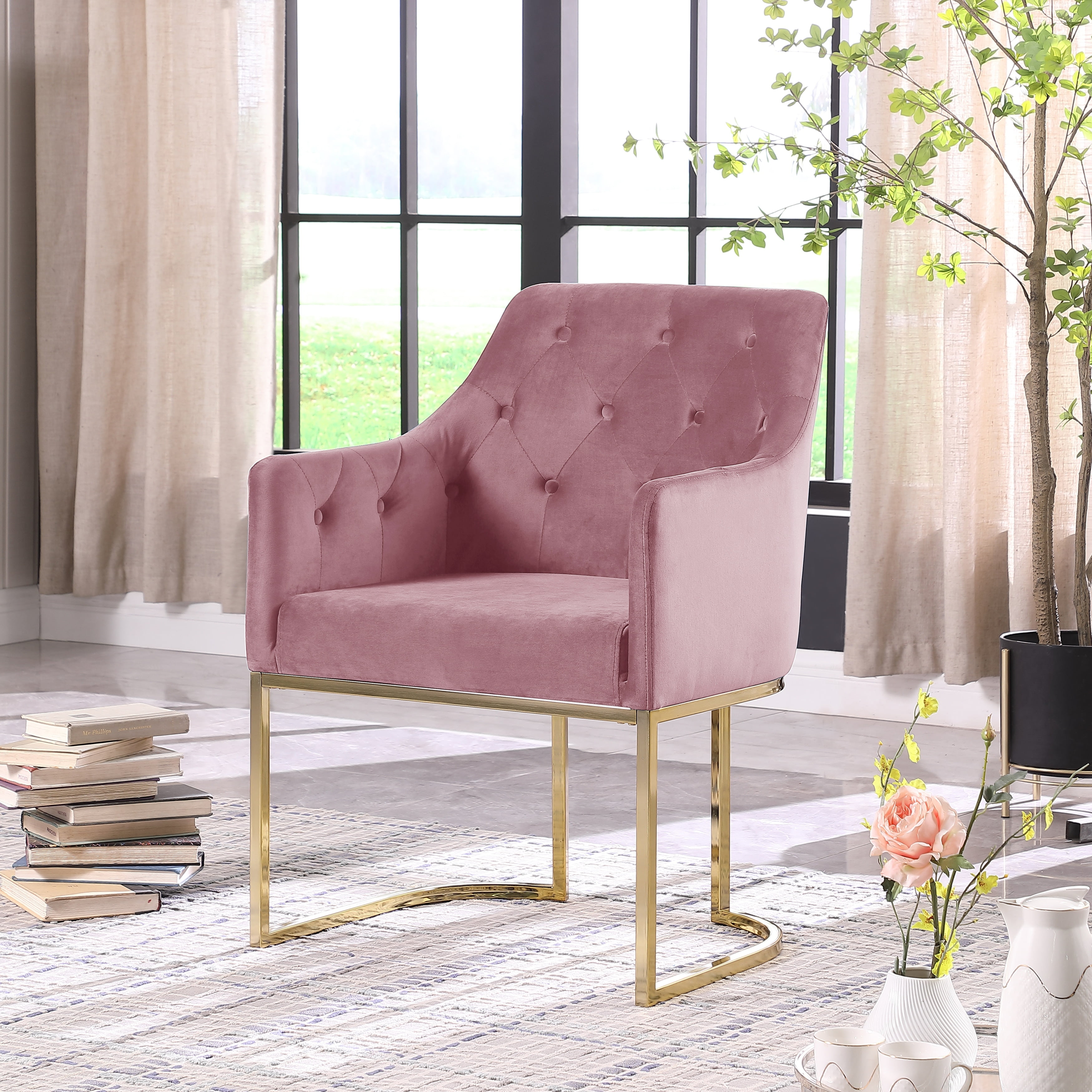 Morden Fort Tufted Velvet Accent Chair Glam Club Armchair with Gold U ...