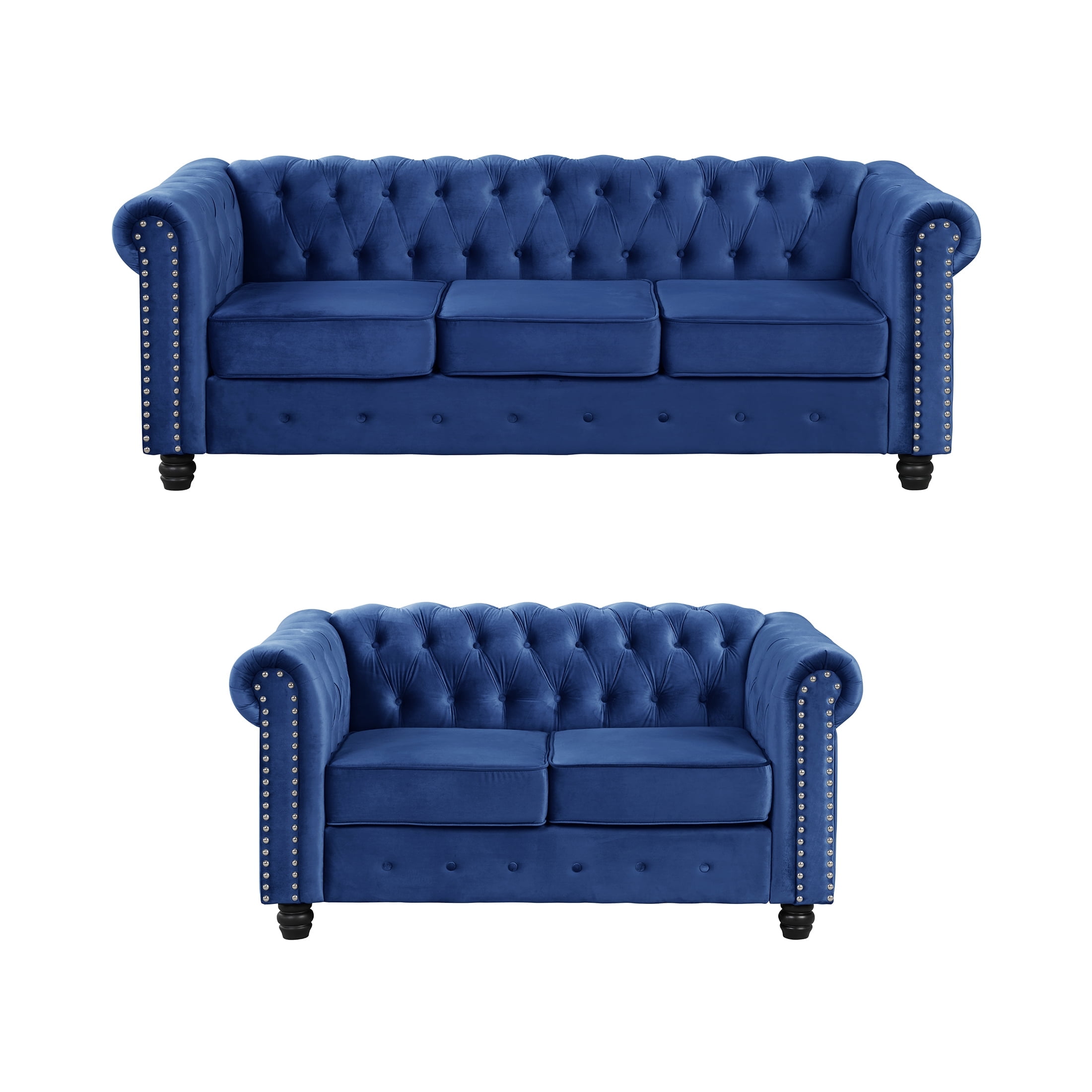Morden Fort Velvet Sofa and Loveseat Set, 2 Pieces Chesterfield Couch ...