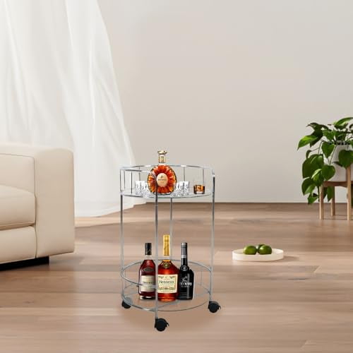 Morden Rolling Bar Cart with Wheels, Bar Cart for Home, 2-Tier Small ...