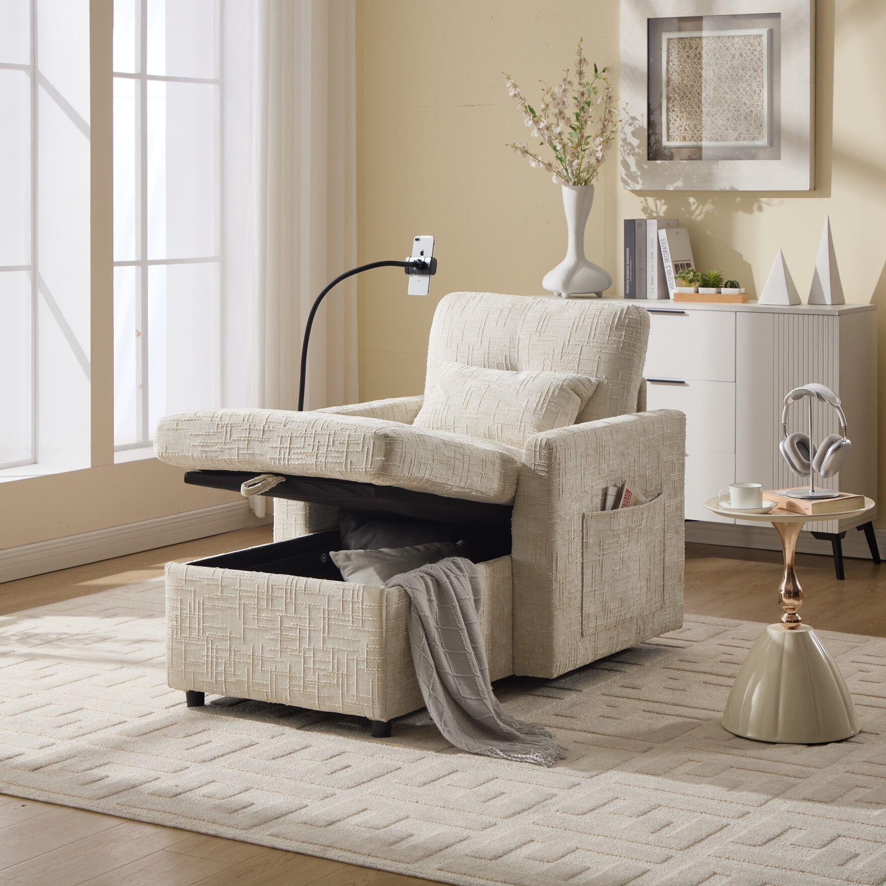 Morden Sleeper Chair with Hidden Storage Box, Multi-Functional Sofa Bed ...