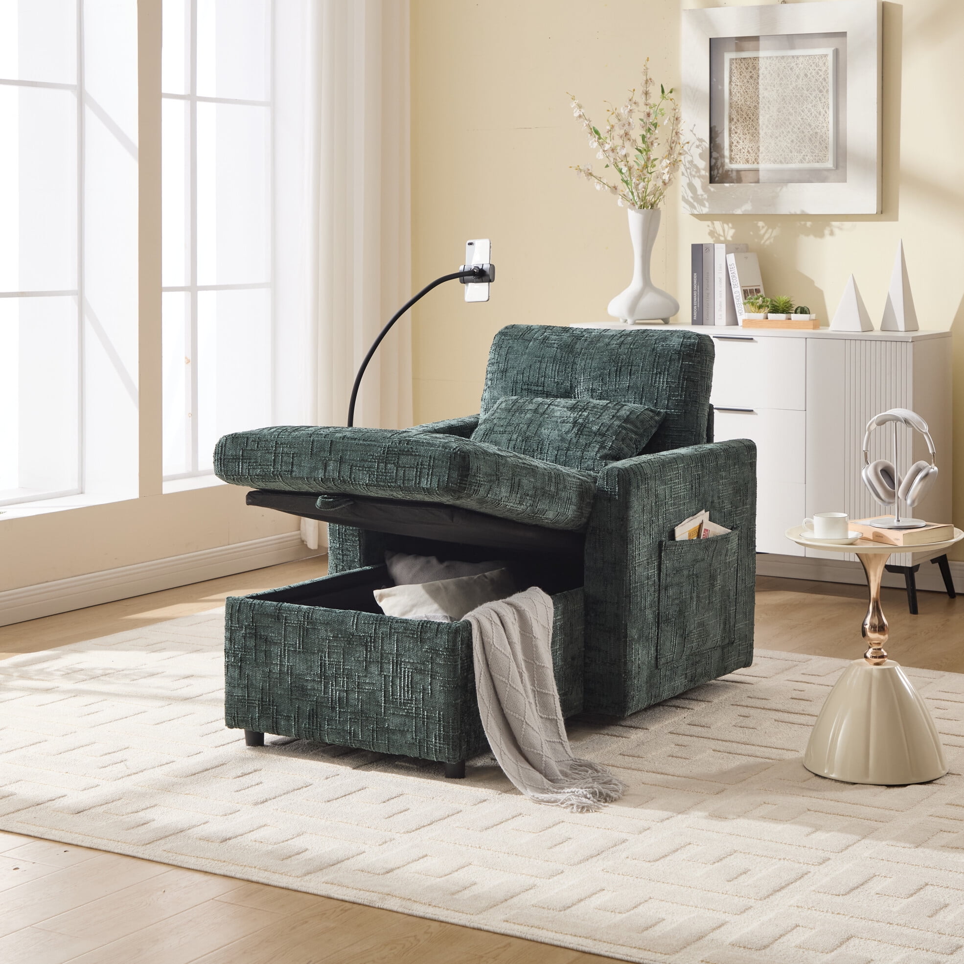 Morden Sleeper Chair with Hidden Storage Box, Multi-Functional Sofa Bed ...