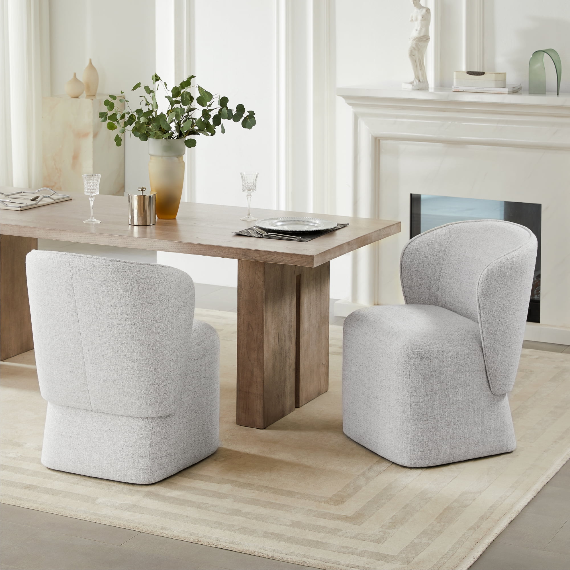 CHITA Morden Upholstered Dining Room with Casters Set of 2, Fabric Wrap ...
