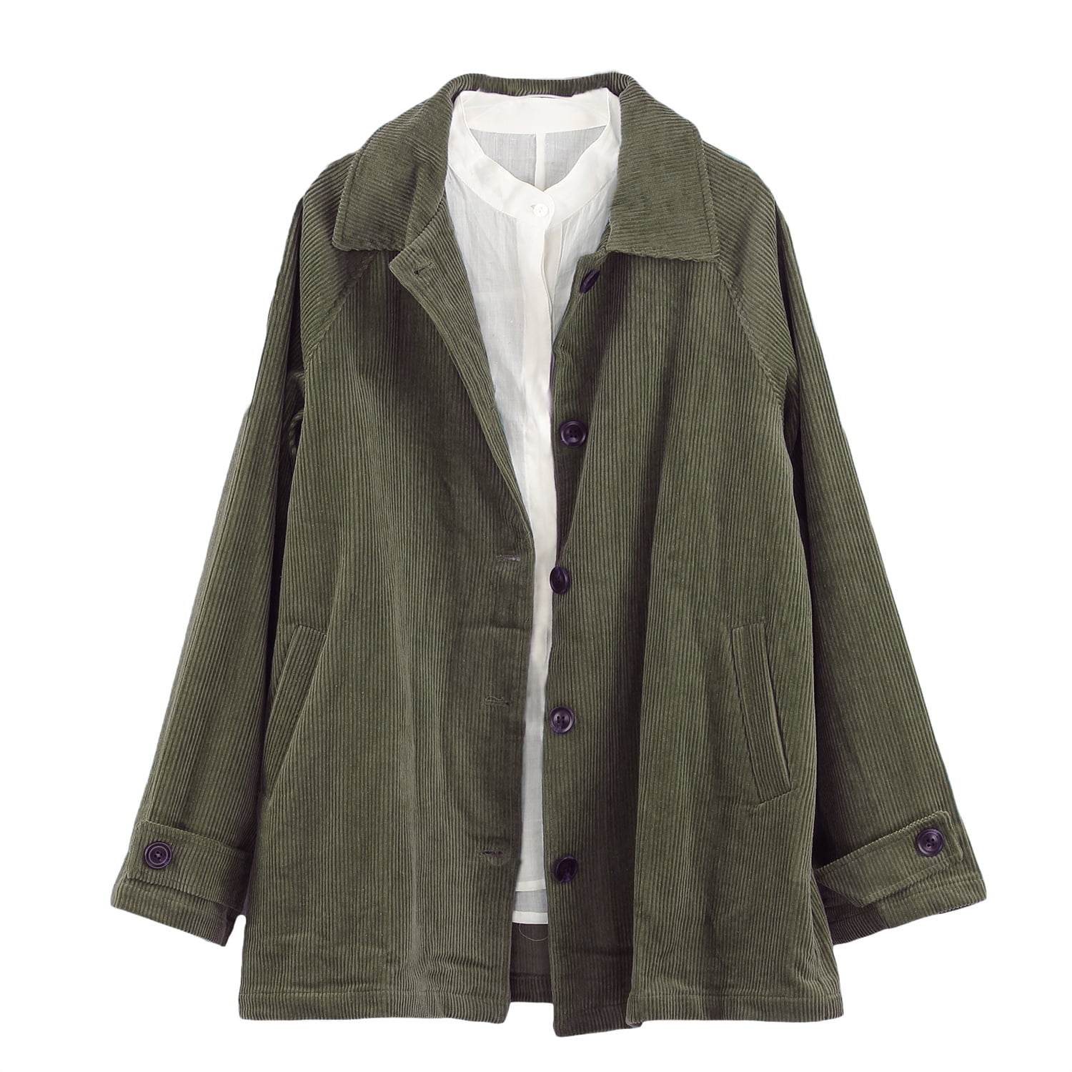 Mordenmiss Women Corduroy jacket loose Retro Coat Long Sleeve Button ...