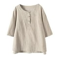 Mordenmiss Women's Cotton Linen Tunic Tops Jacquard Blouses T-Shirt ...