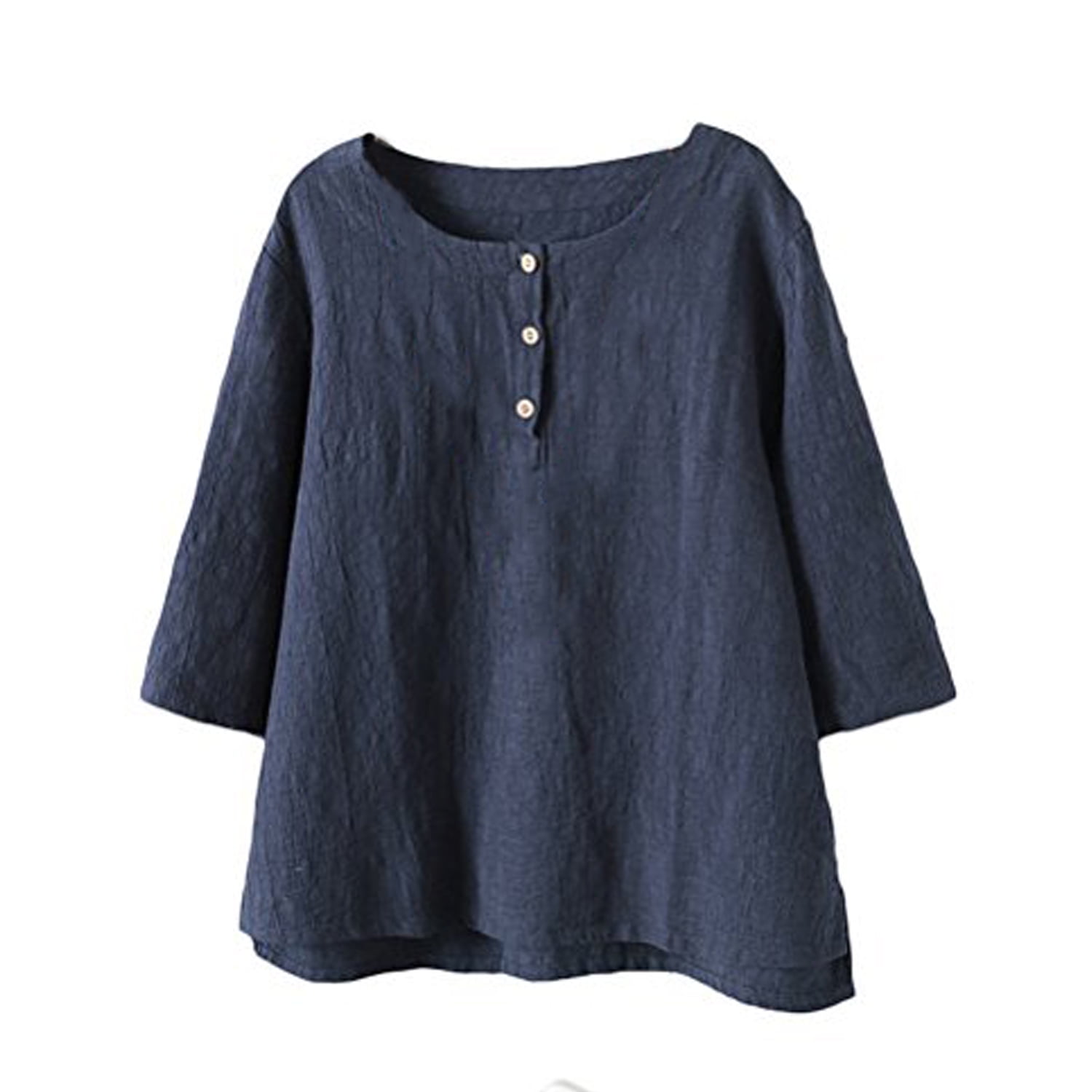 Mordenmiss Women's Cotton Linen Tunic Tops Jacquard Blouses T-Shirt ...