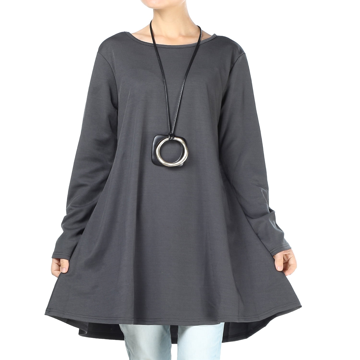 Mordenmiss Women's Classy Long Swing Tunic Tops, Loose Fit Shirt Dress ...