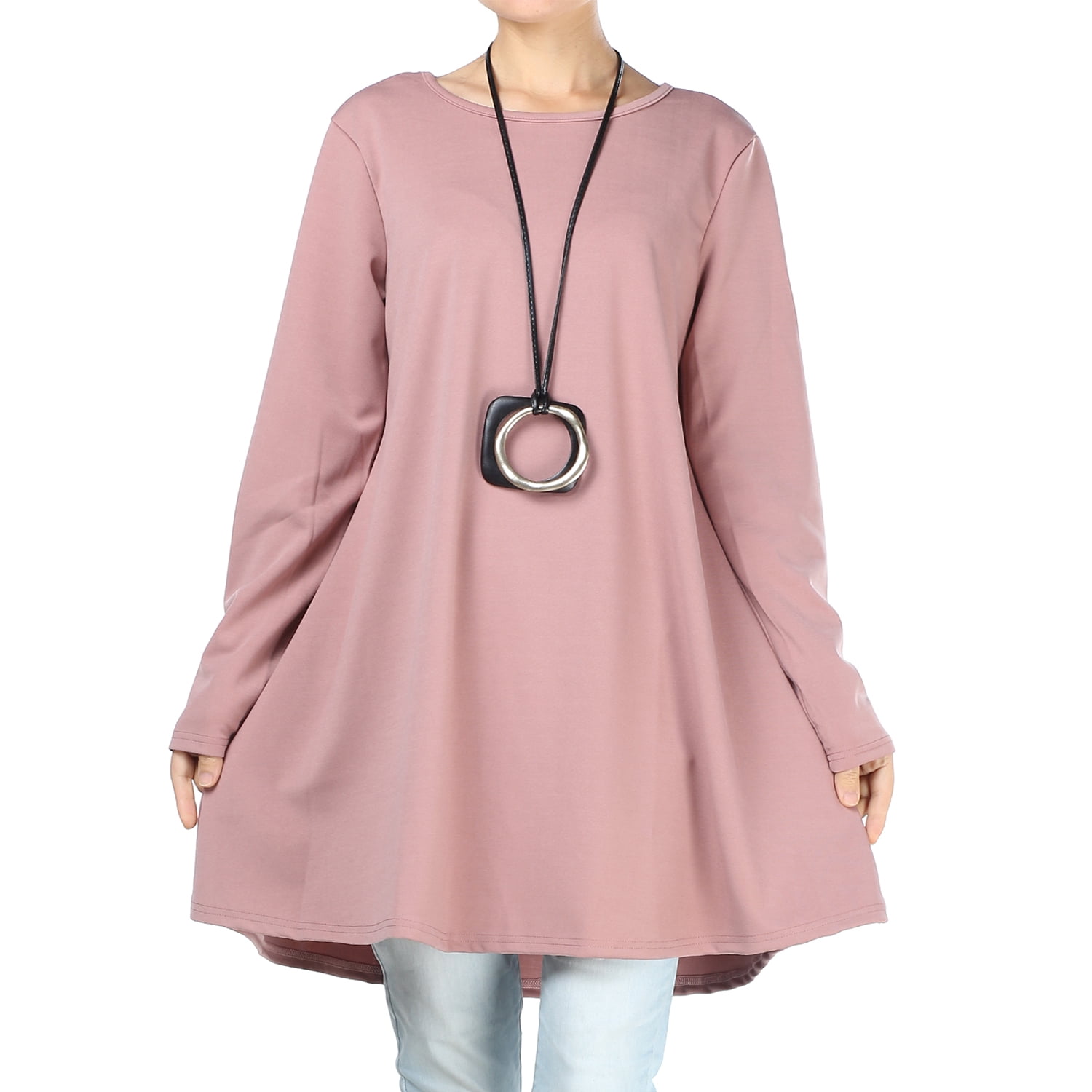 Mordenmiss Women's Swing Tunic Tops Loose Fit Shirt Dress with Pockets ...