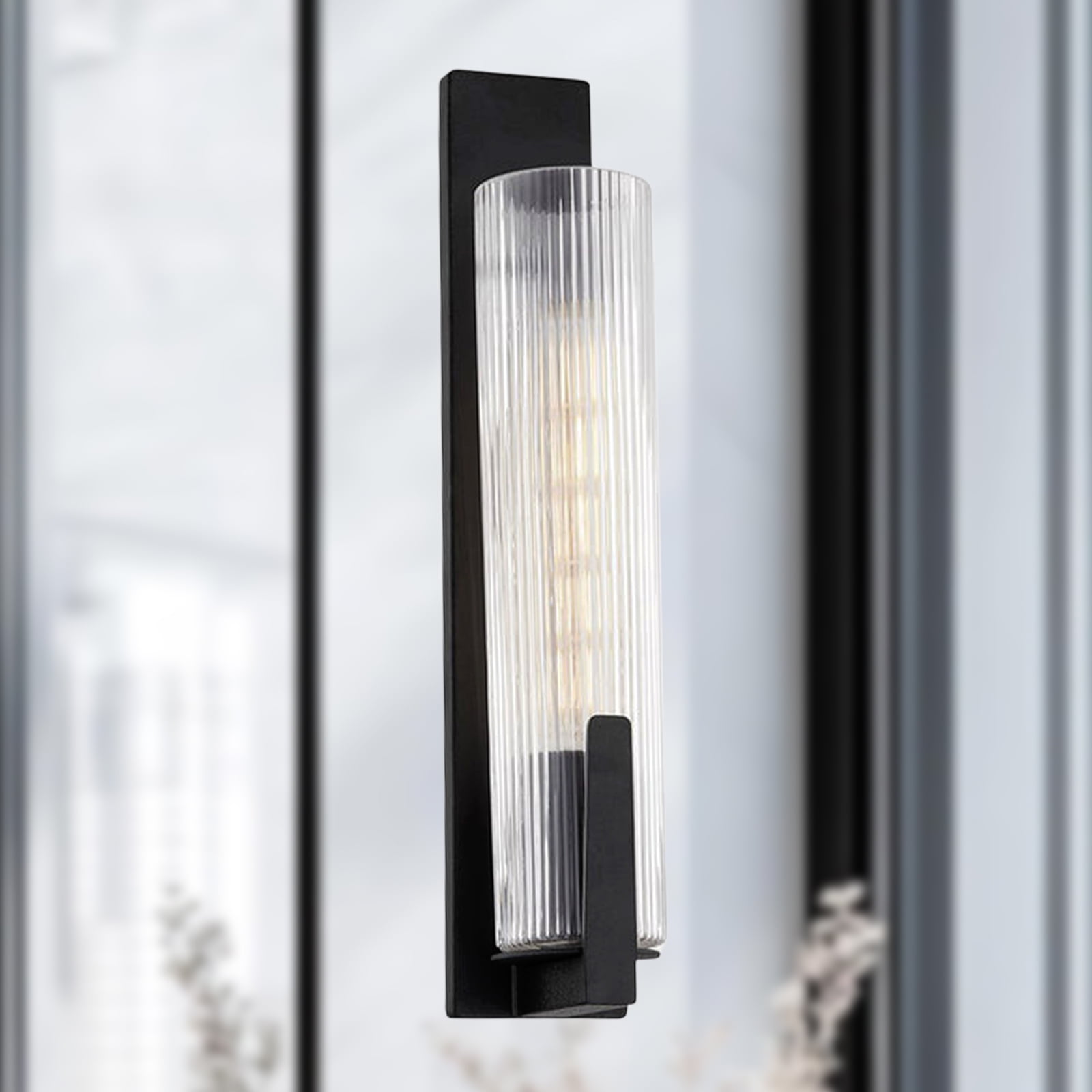 Mordern Matte Black Vanity Light, Wall-Mounted Sconce with Glass Shade ...