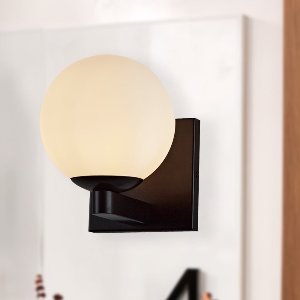 Mordern Round Matte Black Single Milk Glass Shade Vanity Light ...