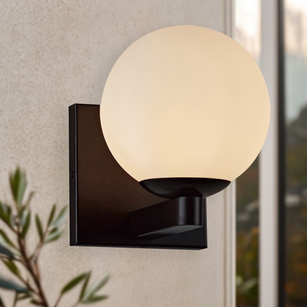Mordern Round Matte Black Single Milk Glass Shade Vanity Light ...