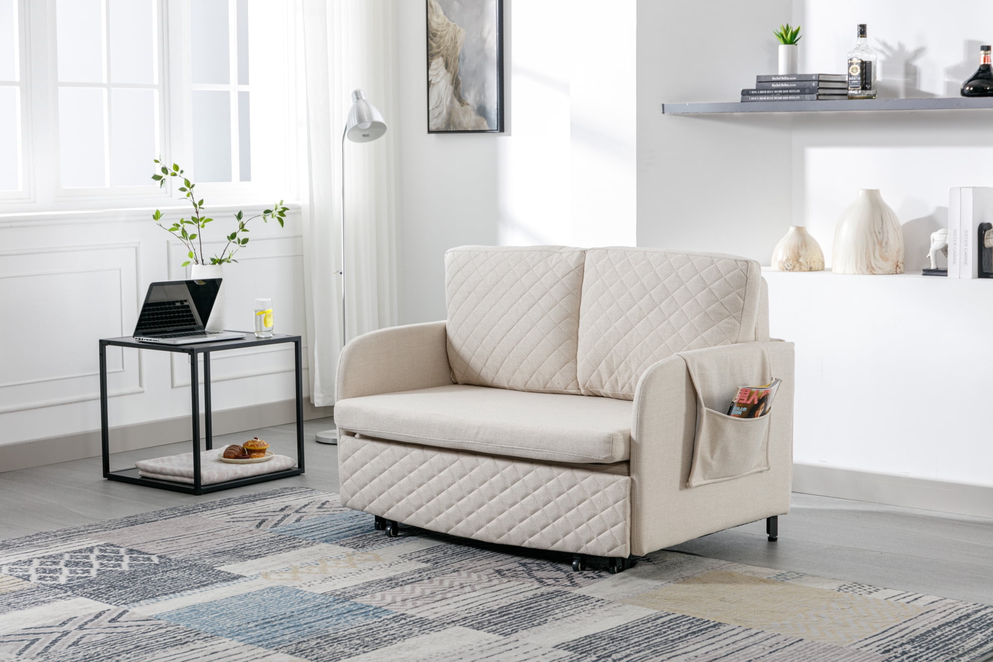 Mordern Velvet Sofa with Pull-out Bed, Convertible Sleeper Sofa Bed ...