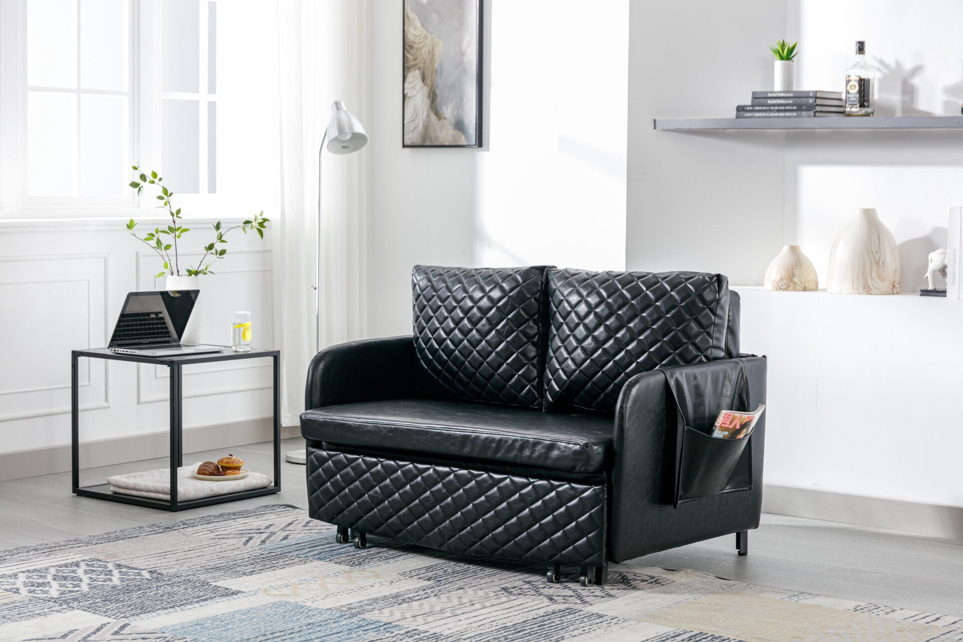 Mordern Velvet Sofa with Pull-out Bed, Convertible Sleeper Sofa Bed ...