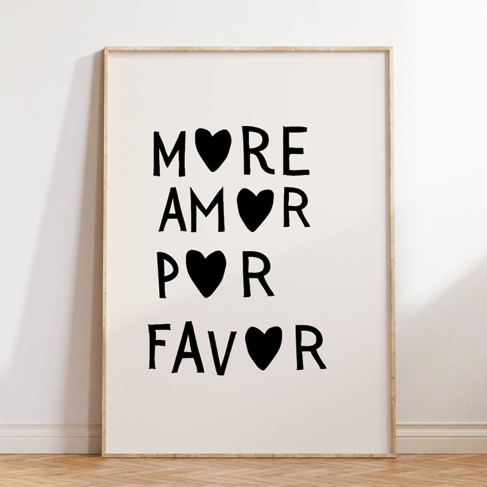 More Amor Por Favor Print: Minimalist Heart Wall Decor UNFRAMED PAPER ...