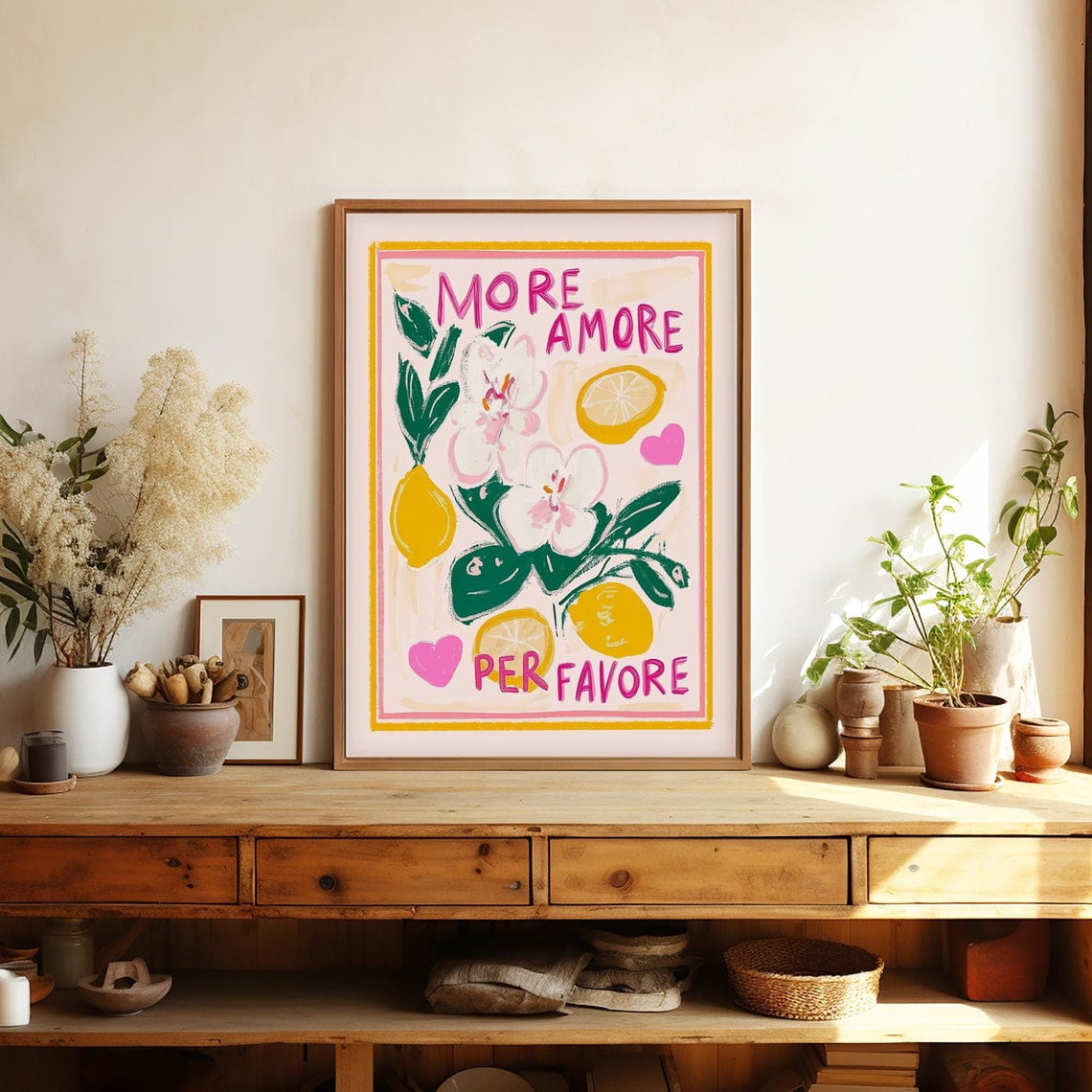 More Amore Per Favore Poster: Italy Lemons & Hearts Art, Unframed ...