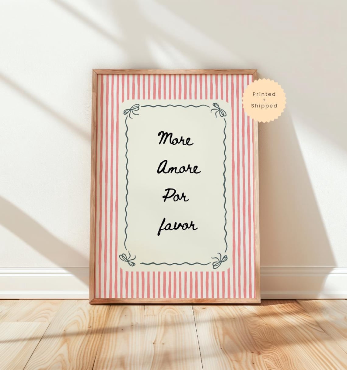 More Amore Striped Print, Ribbon And Bow Illustration, Handwritten ...