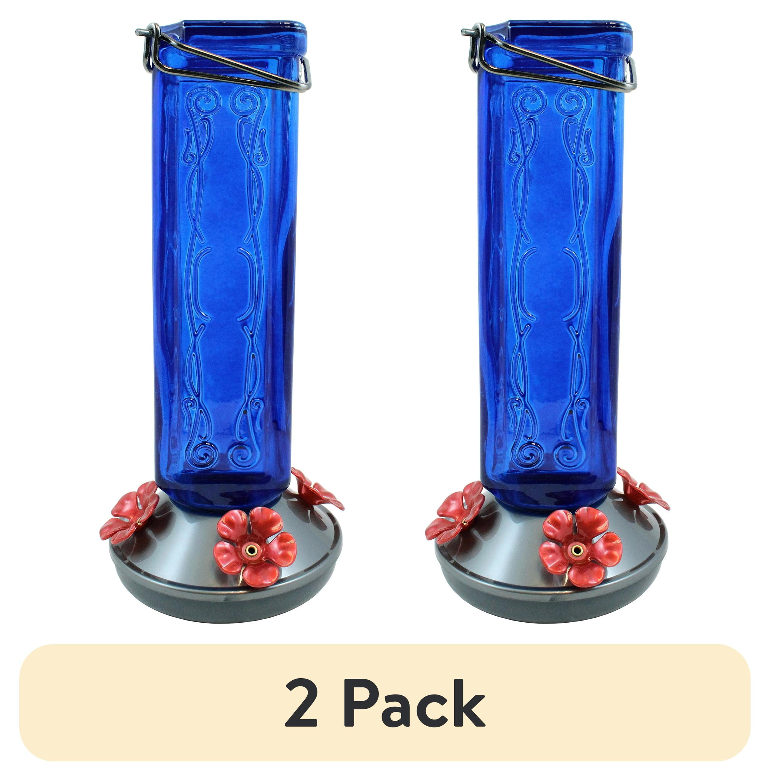 (2 pack) More Birds Kristina Blue Glass Hummingbird Feeder, 19 oz ...