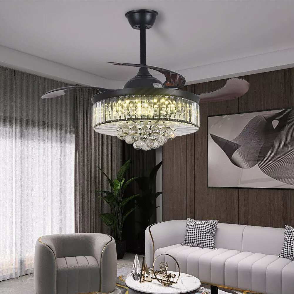 More Change 42" Black Ceiling Fan Crystal Chandelier Lighting Remote 3 ...