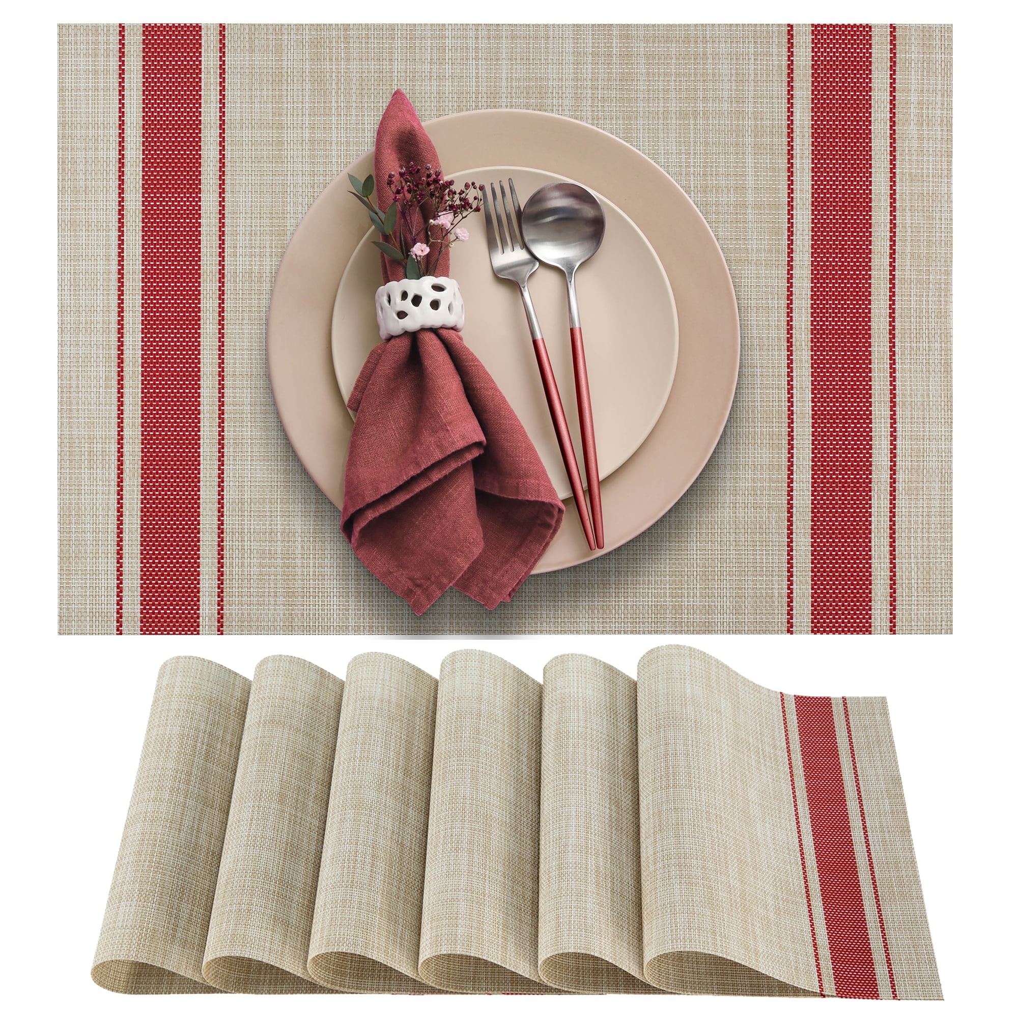 More Décor Dining Table Placemats, Washable Heat-Resistant PVC Vinyl ...
