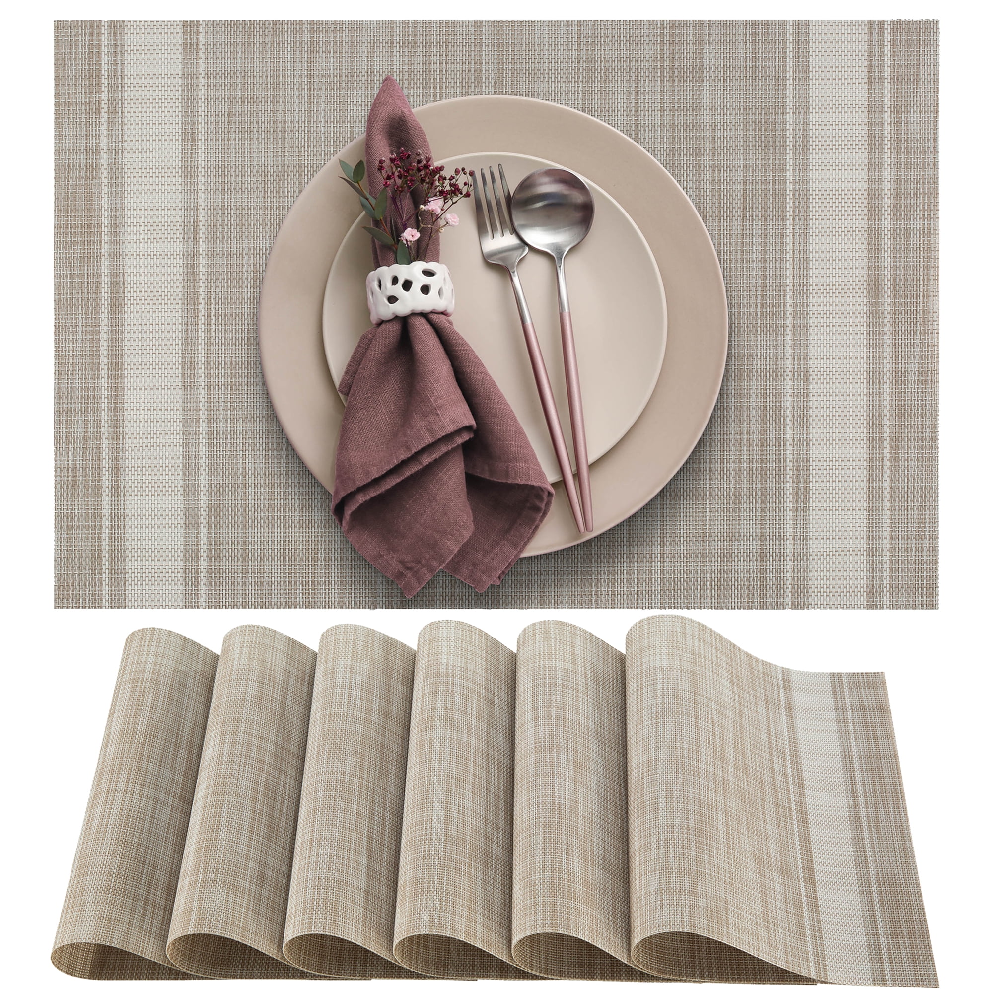More Décor Dining Table Placemats, Washable Heat-Resistant PVC Vinyl ...