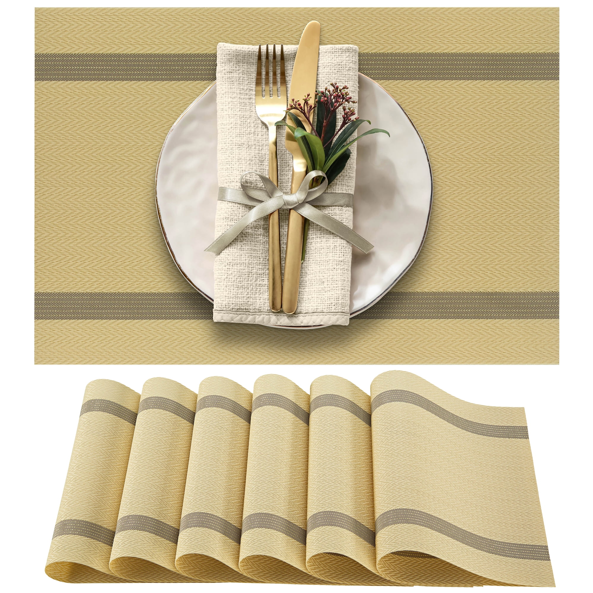 More Décor Dining Table Placemats, Washable Heat-Resistant PVC Vinyl ...