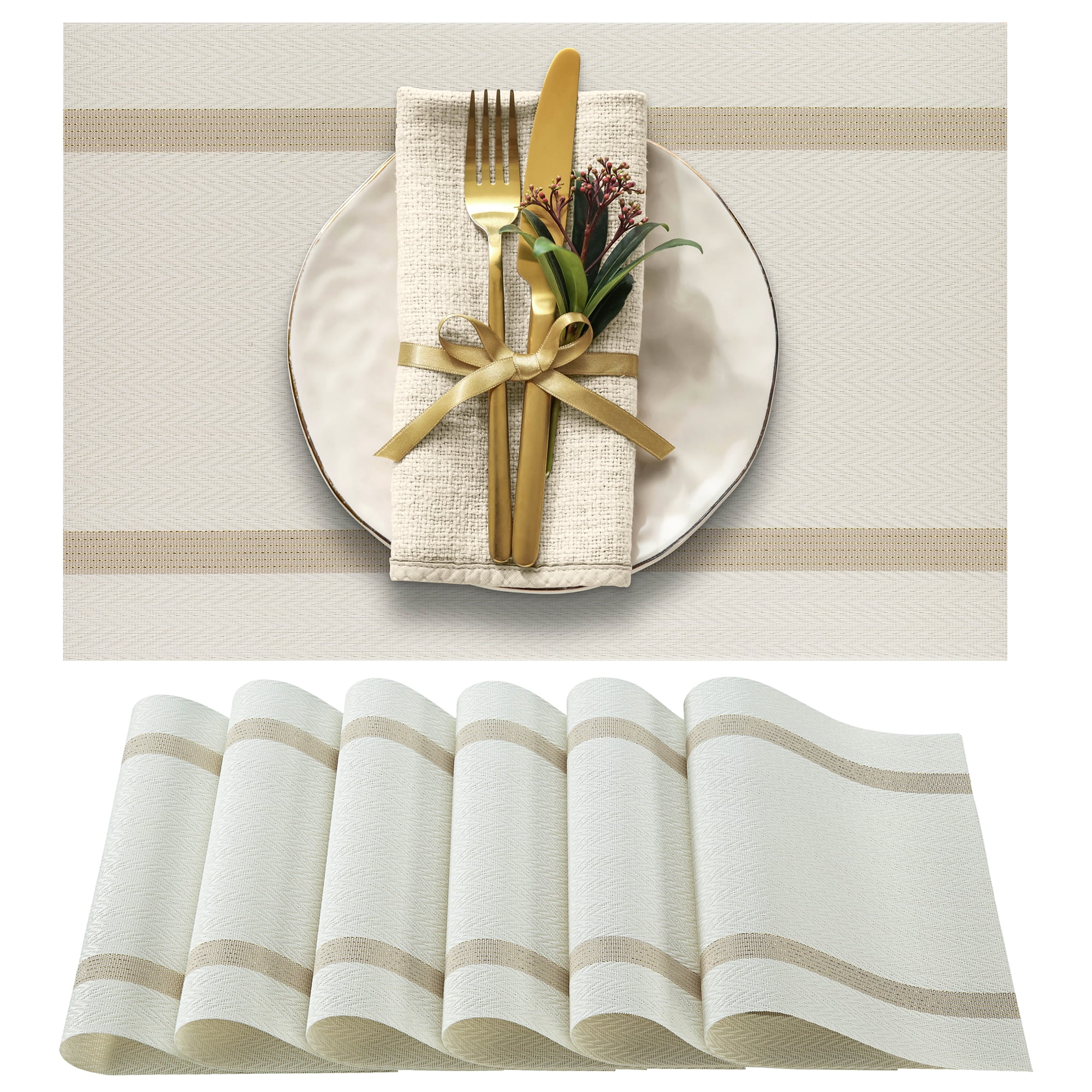 More Décor Dining Table Placemats, Washable Heat-Resistant PVC Vinyl ...