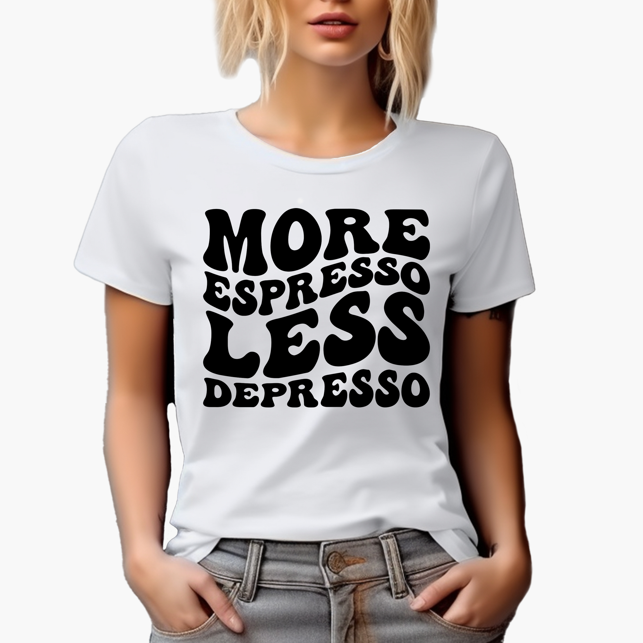 More Espresso, Less Depresso, Caffeine Fix Pun Quote, Groovy Retro Wavy ...
