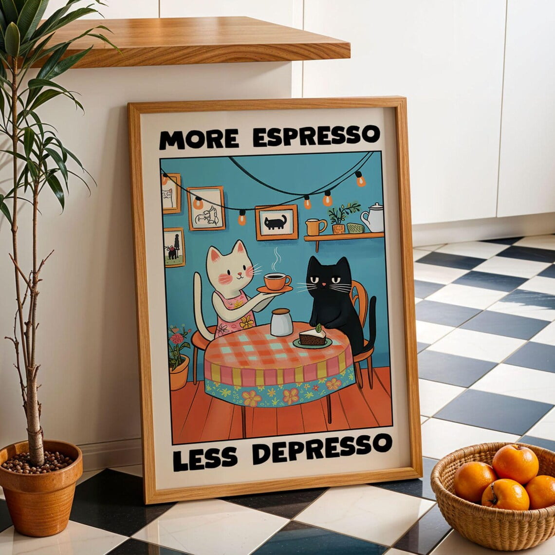 More Espresso Less Depresso Cat Poster Coffee Wall Art Cute Cat Kitchen ...