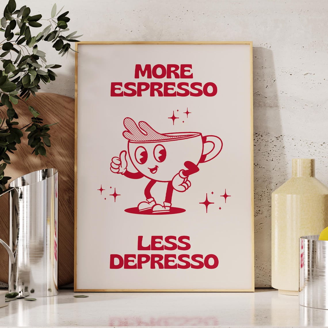 More Espresso Less Depresso Retro Coffee Wall Art, Unframed Canvas Size ...