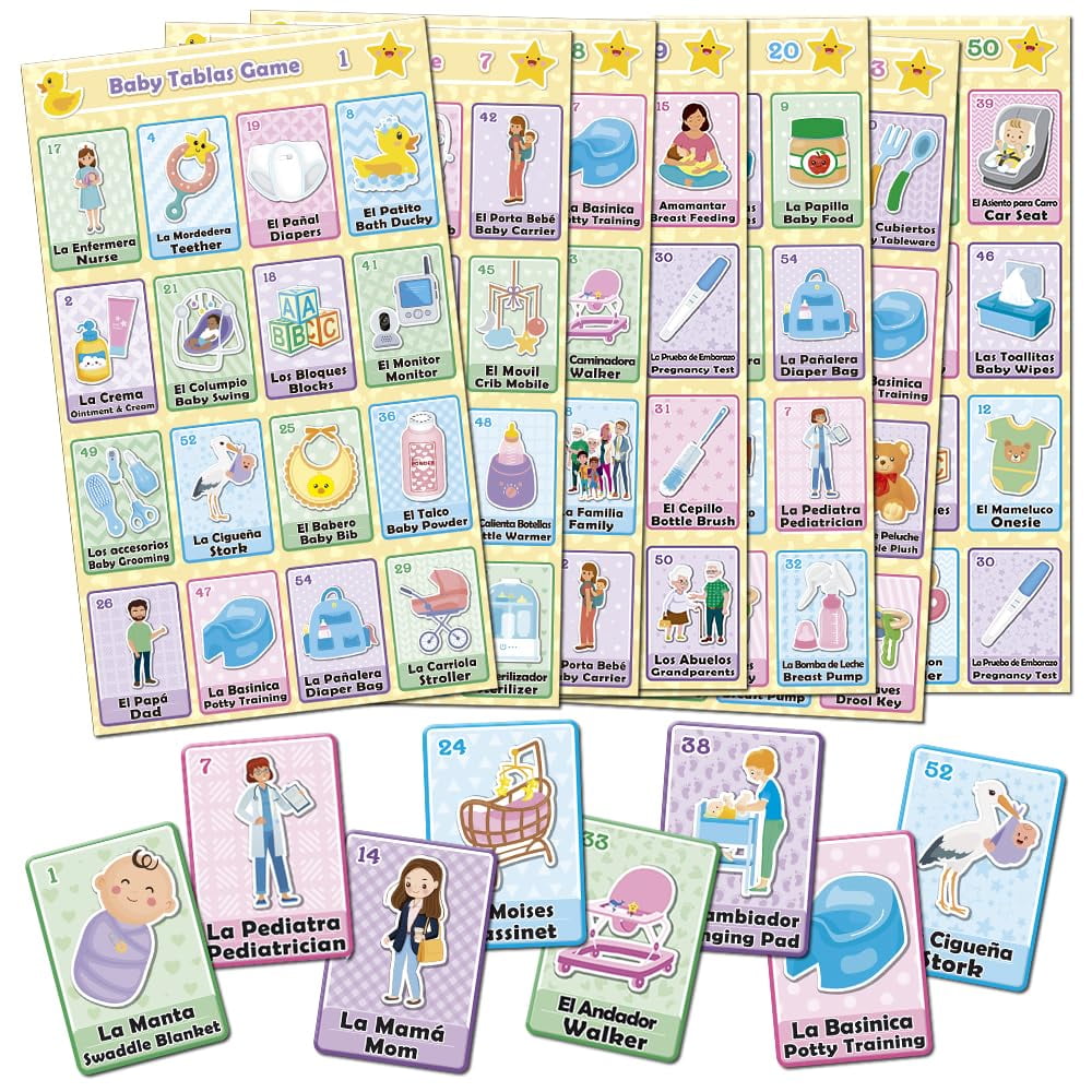 More Fiesta Baby Shower OIF8 Tablas Game - Bilingual Bingo English and ...