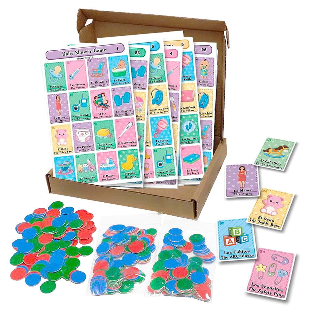 More Fiesta Bilingual Baby Shower Bingo Tablas Game in English and ...