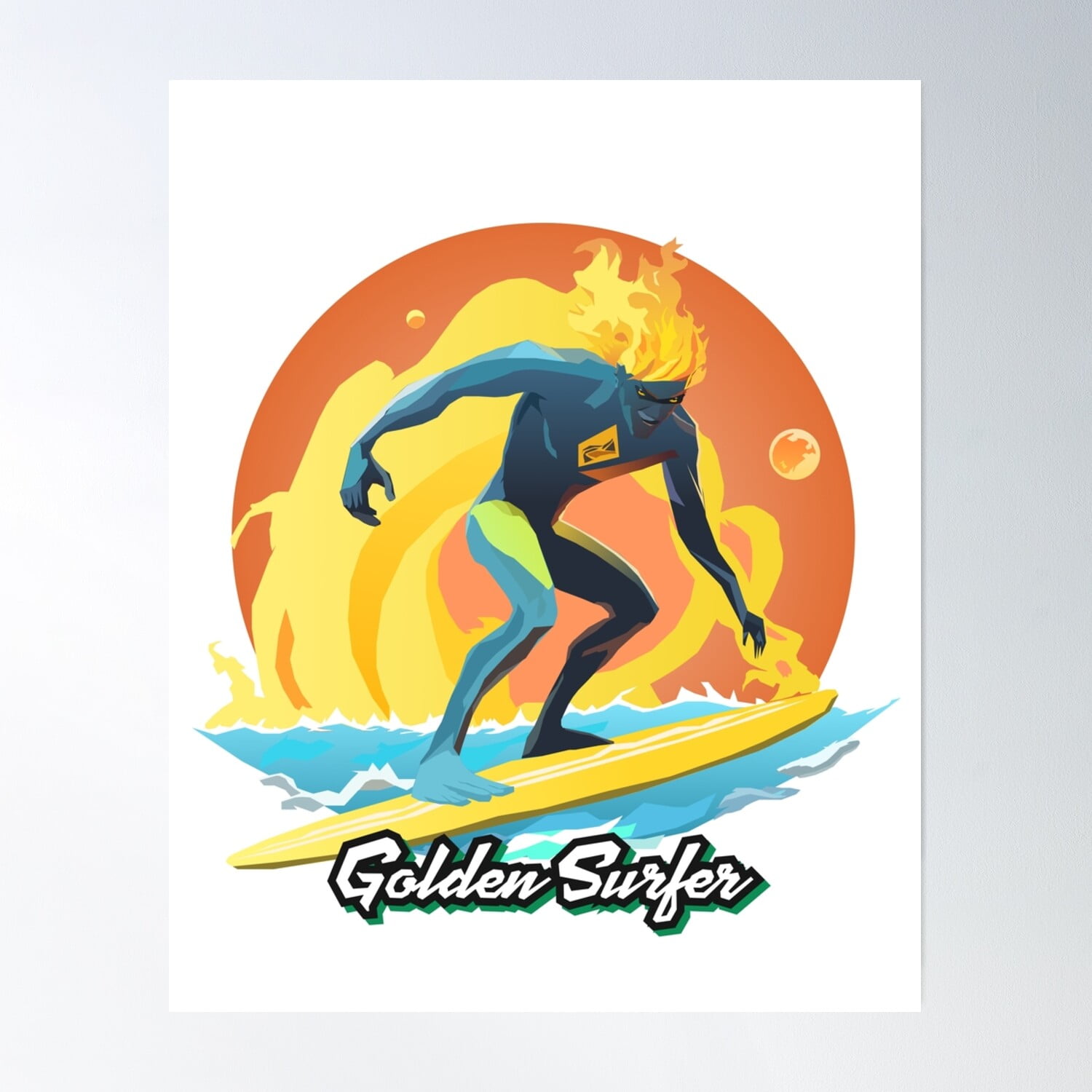 More Like A Golden Surfer - Illustration Poster Wall Art, Modern Wall ...