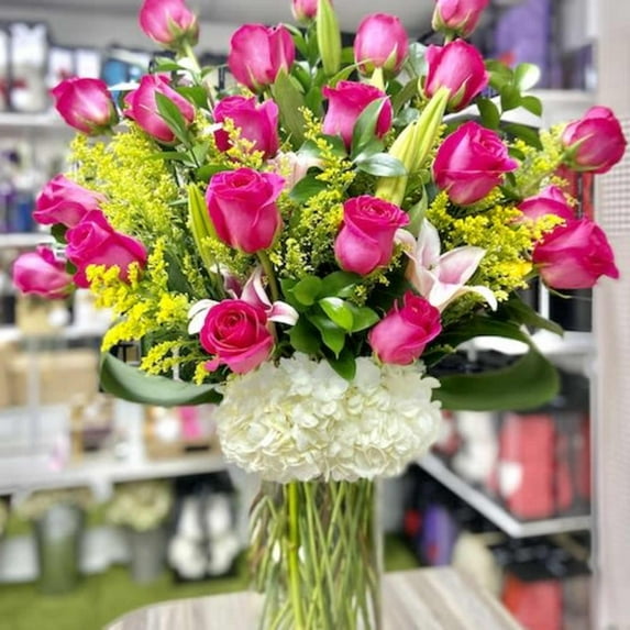 More Than Flowers 2 Doz. Classic Opened Roses Arrangement - Hot Pink Roses - Walmart.com