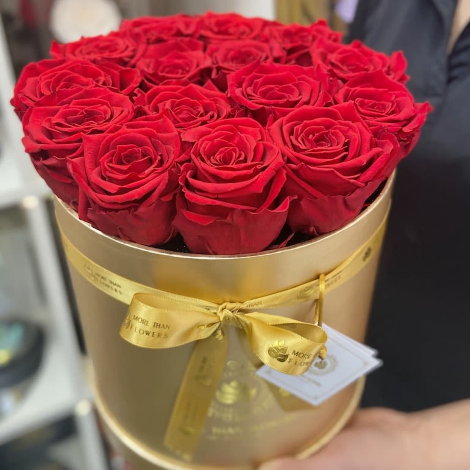 More Than Flowers Eternal Roses Round Box - Gold Box, Red Roses ...