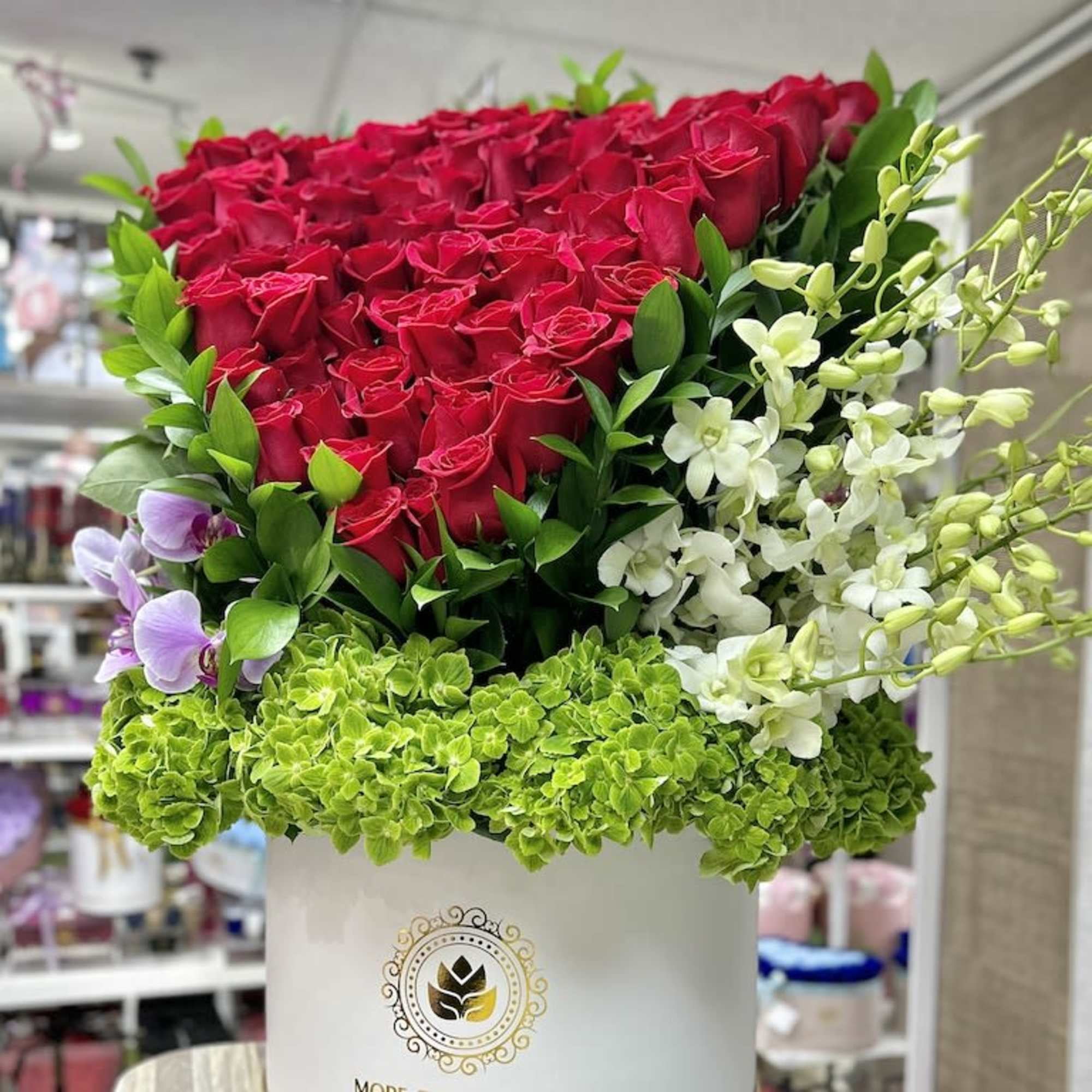 More Than Flowers Lion's Heart Flower Arrangement - White Box, Red ...