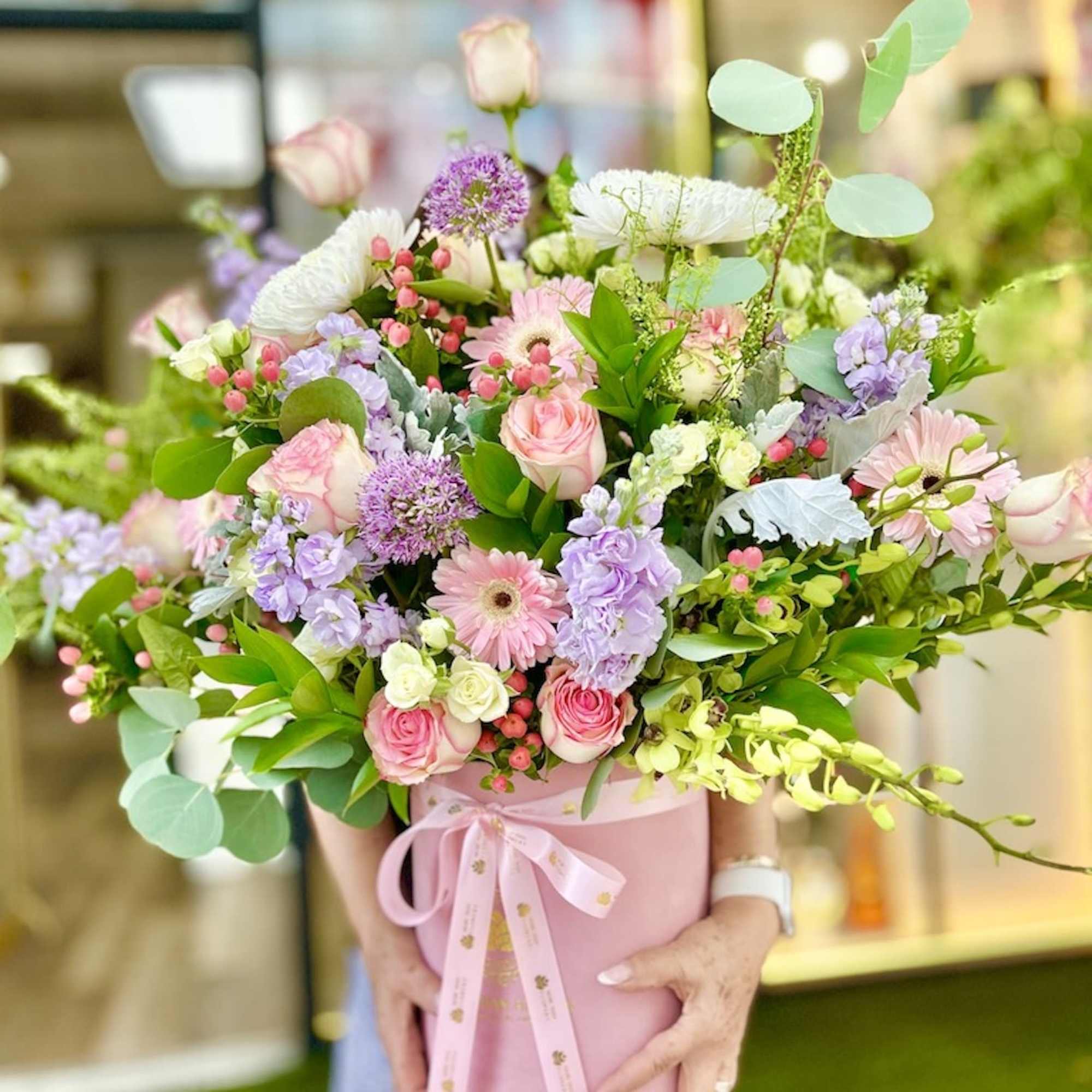 More Than Flowers Lushly Flower Box Bouquet - Light Pink Suede Box ...