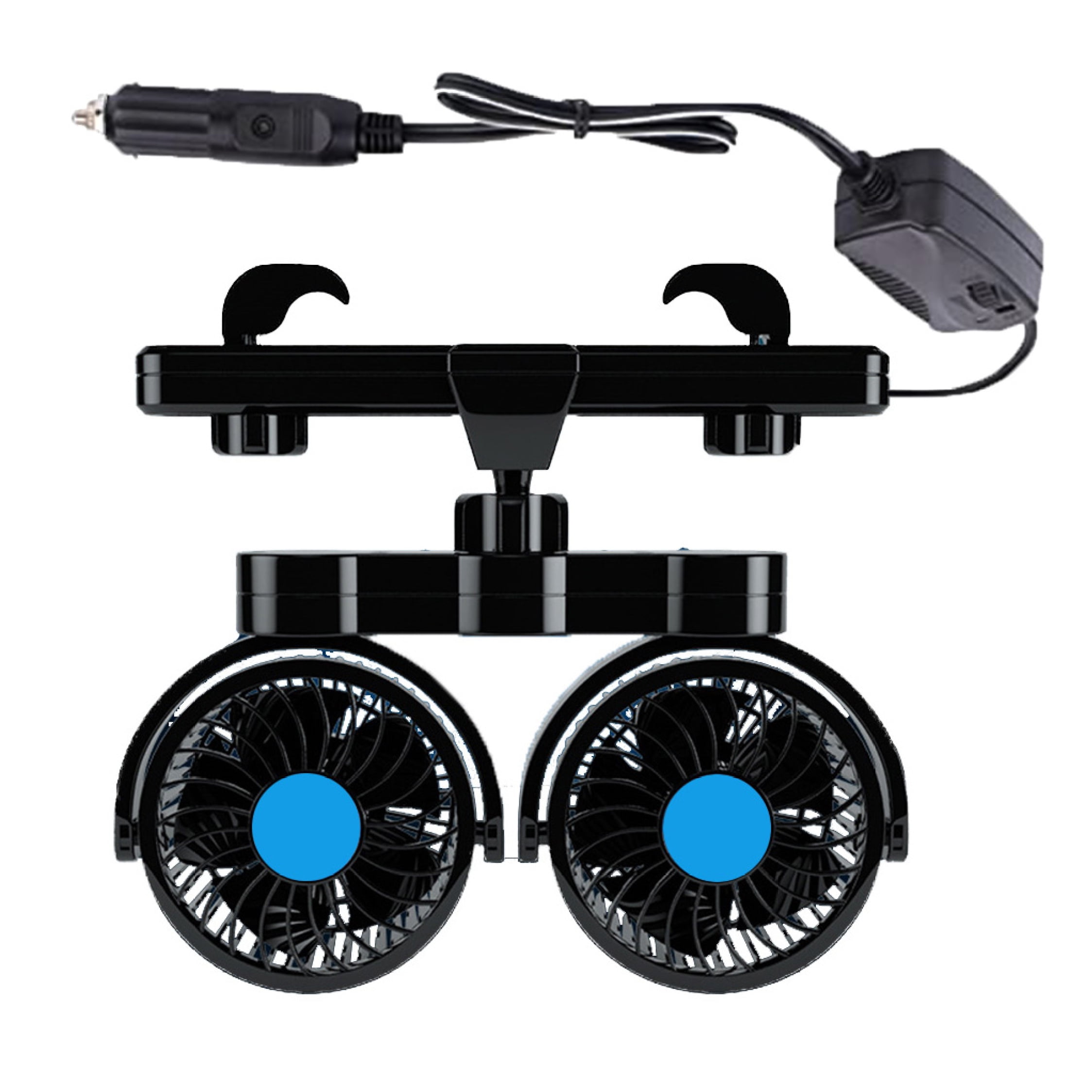 MoreChioce Car Double Head Fan 360 Degree Adjustable with Cigarette ...
