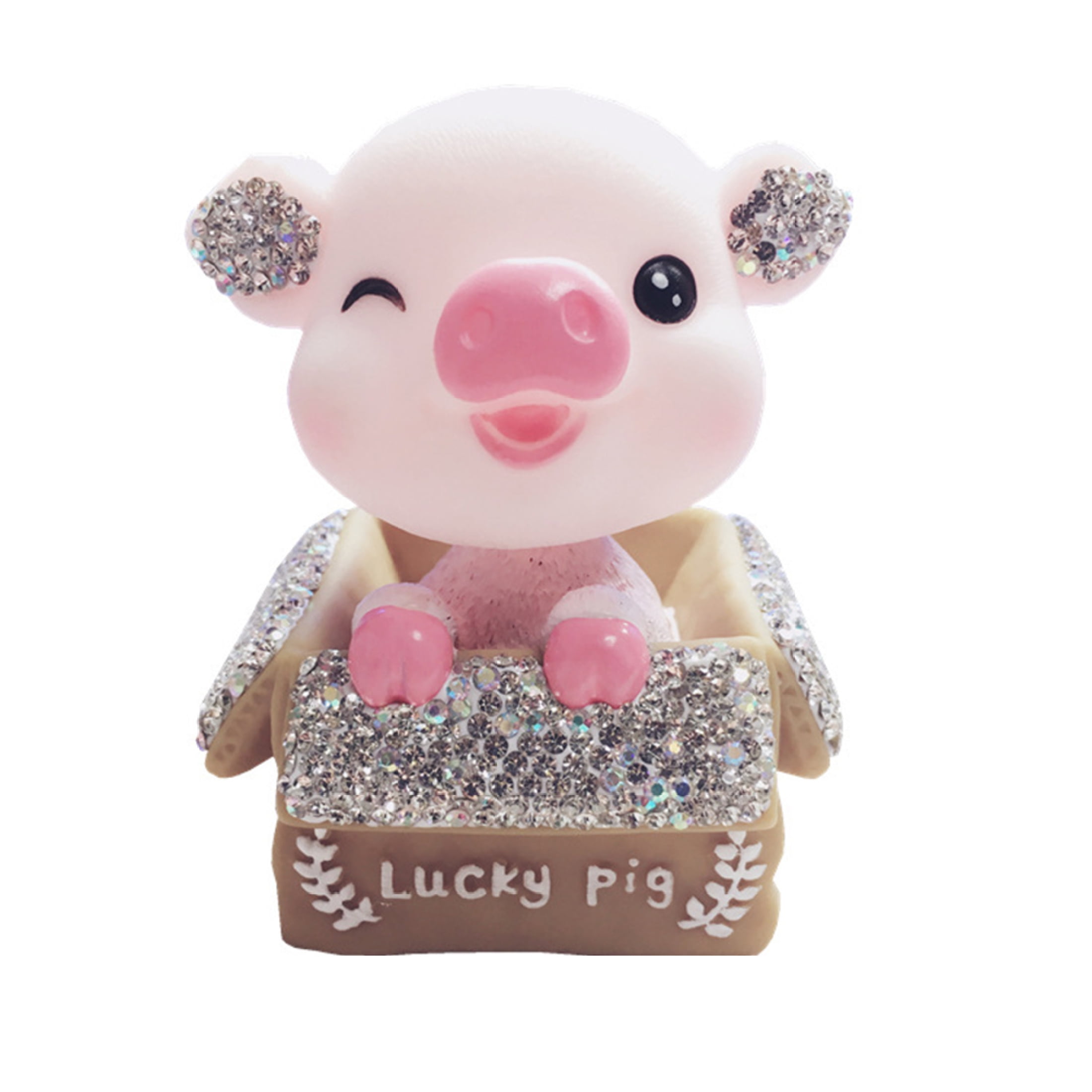MoreChioce Car Piggy Shaking Head Ornament Diamond-Encrusted Creative ...