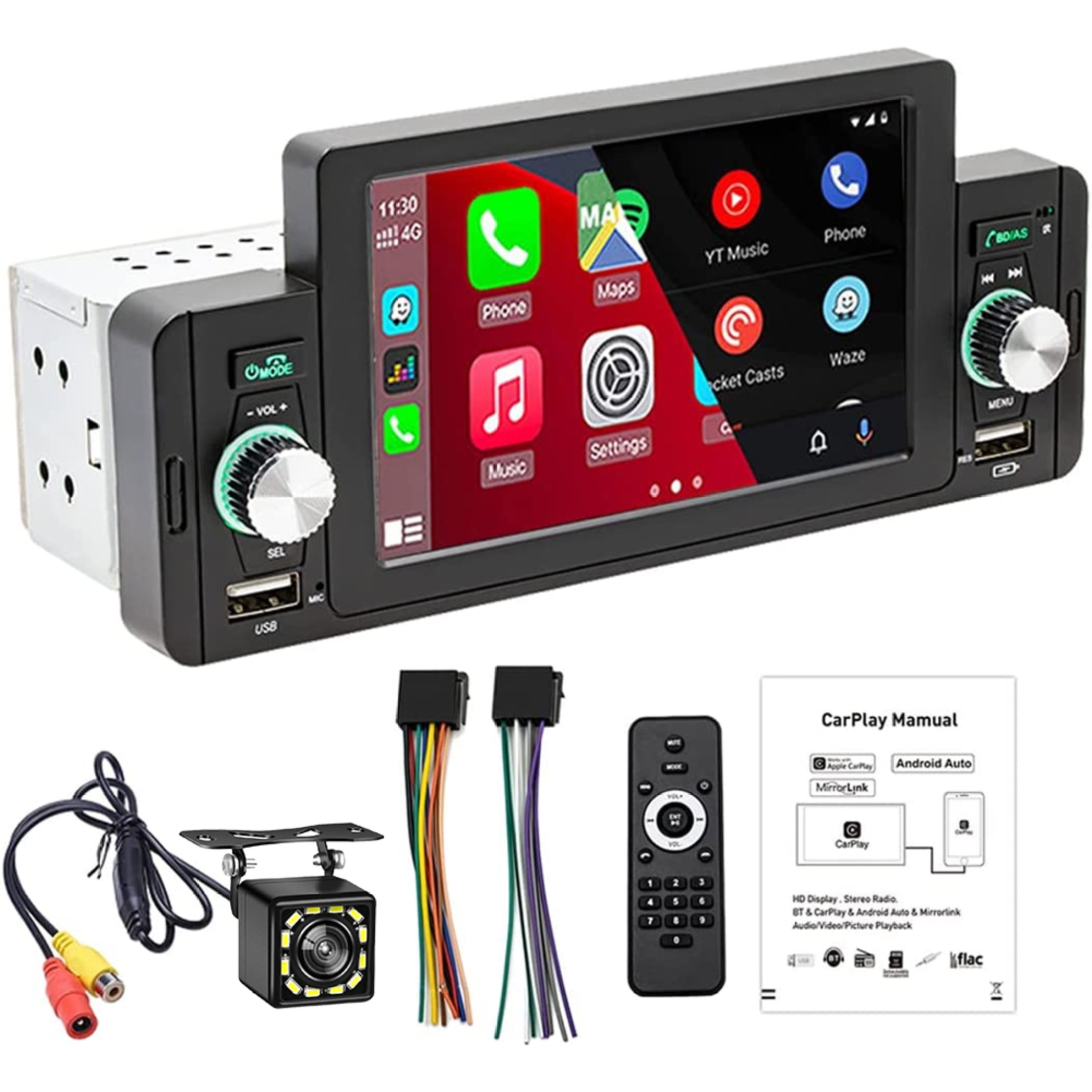 MoreChioce Single Din Car Stereo Carplay 5 Inch Bluetooth Hands-free ...