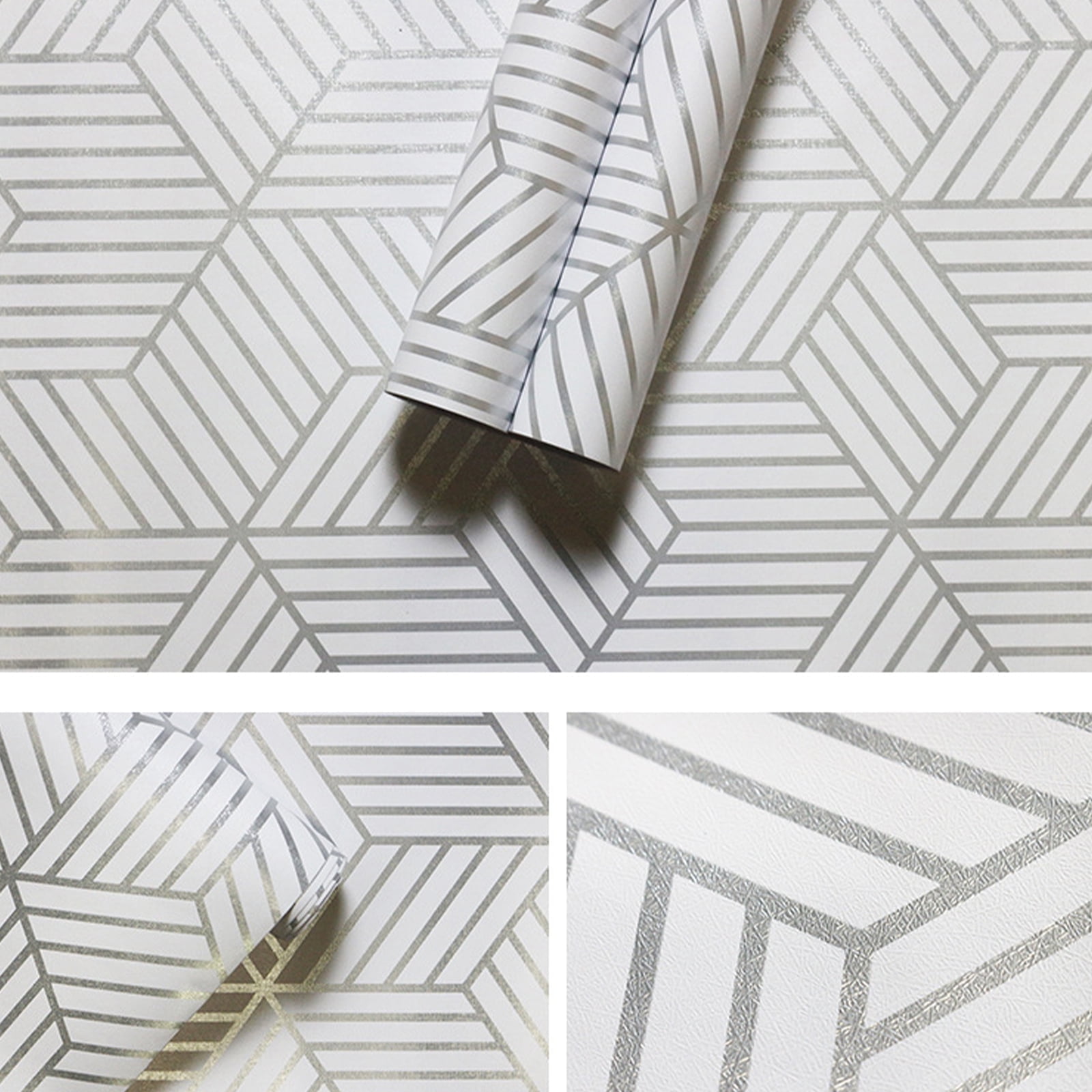 MoreFarther Silver Geometry Peel and Stick Wallpaper, 17.71"x236.22", 1 ...