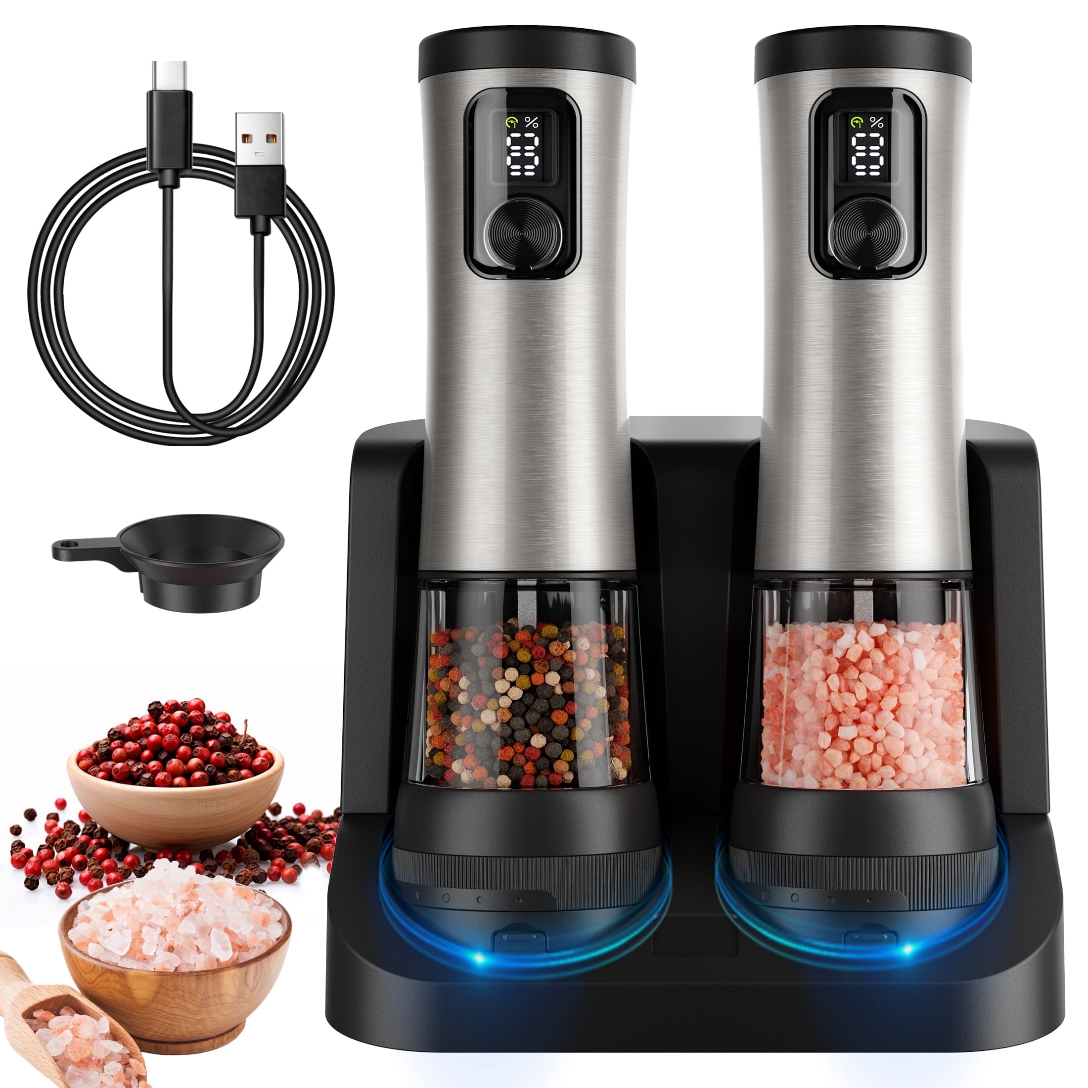 Moreblue Electric Salt and Pepper Grinder Set , Automatic Rechargeable ...