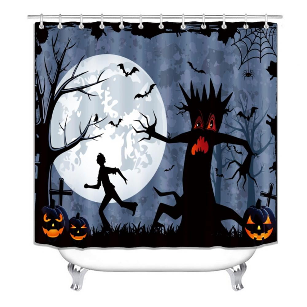 Morefun Halloween Shower Curtain Horror Pumpkin Shower Curtain With 12