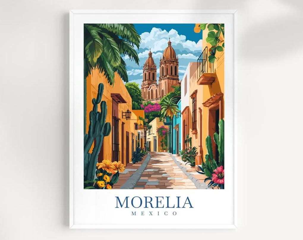 Morelia Mexico Travel Print Wall Art – Illustrated Historic City Poster ...